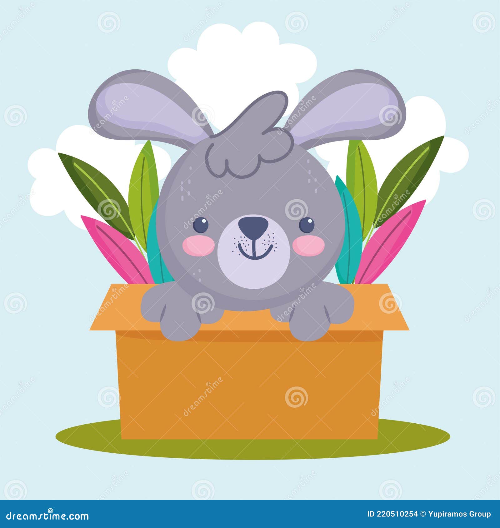 Bunny in cardboard box stock vector. Illustration of adorable - 220510254