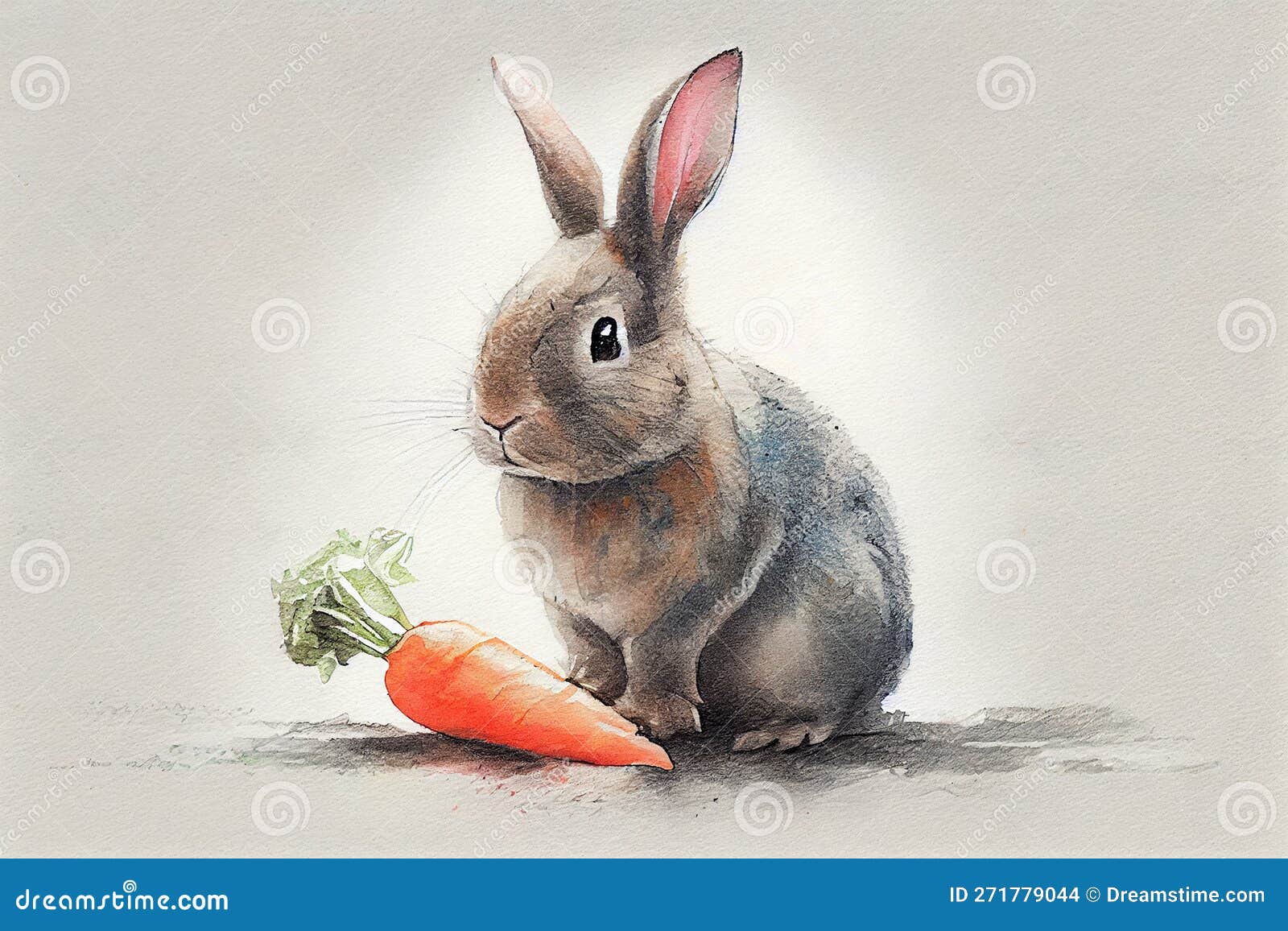 Bunny with Carrot Drawing with Bit of Watercolour Stock Illustration ...
