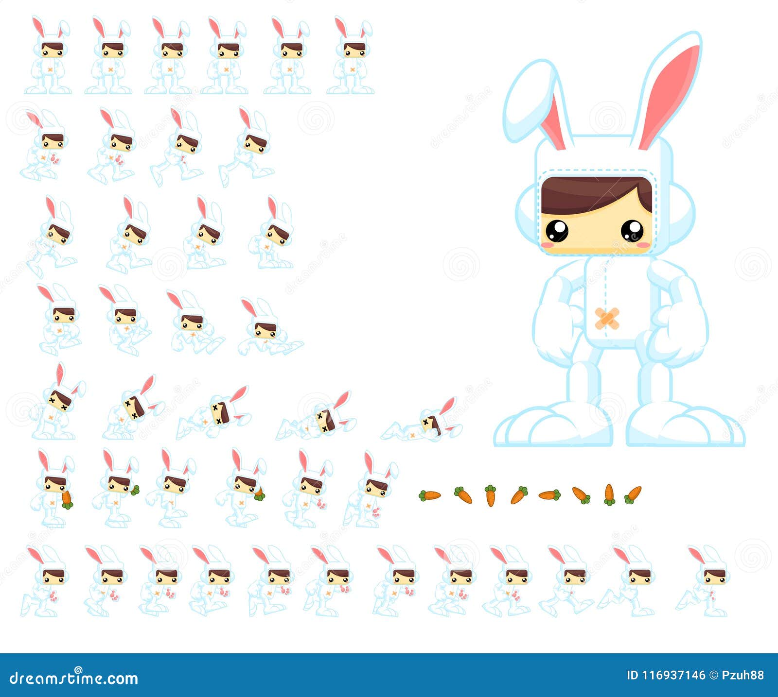 Bunny Character Sprites Bonito Animado Ilustração do Vetor - Ilustração ...