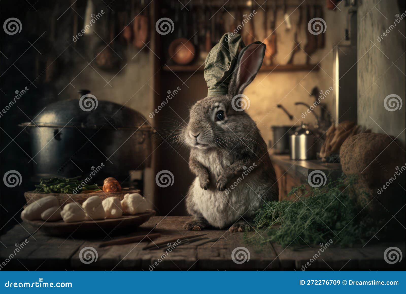 Bunny Chef Cooks in the Kitchen in the Chef S Hat Stock Illustration ...