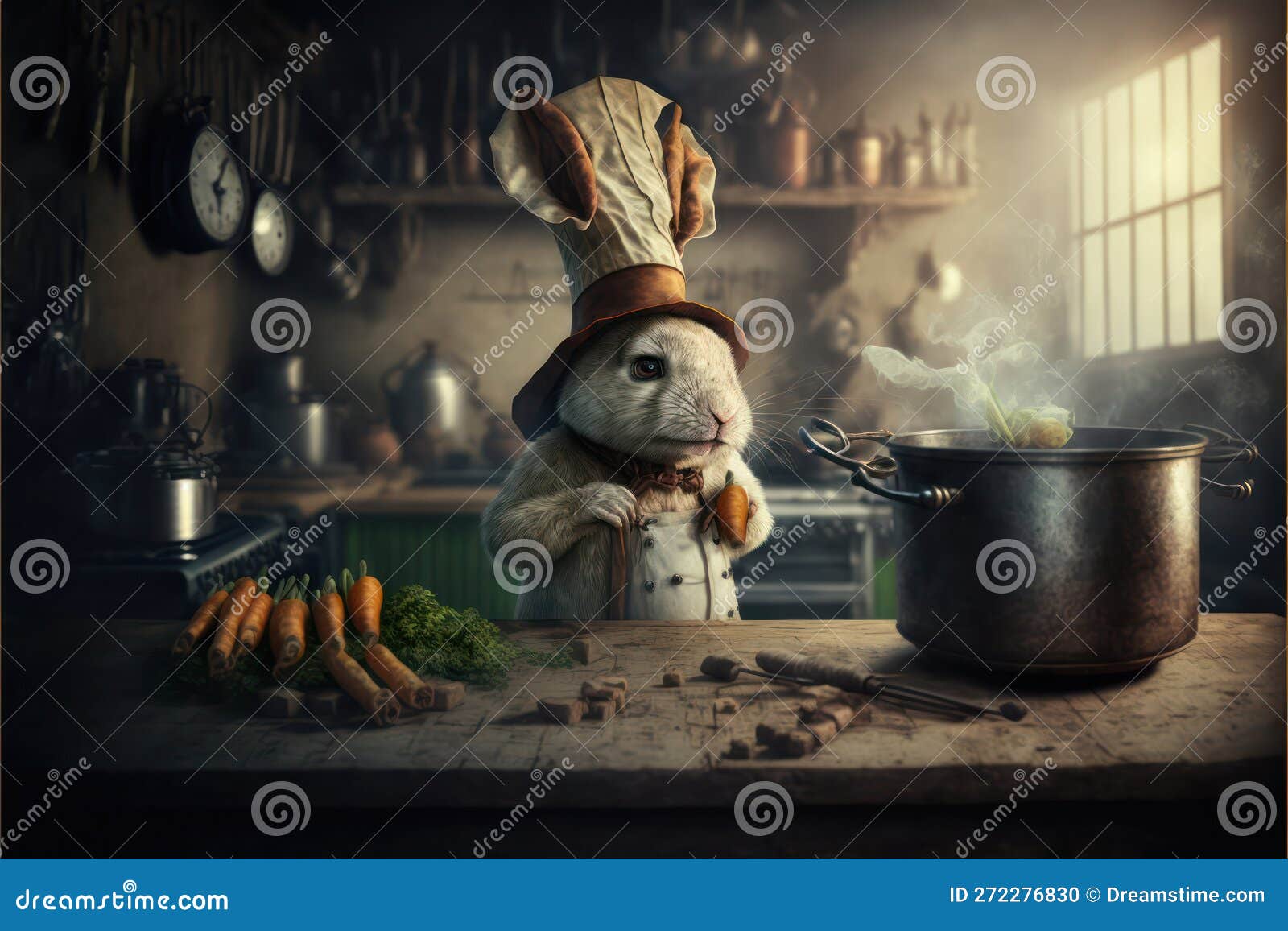 Bunny Chef Cooks in the Kitchen in the Chef S Hat Stock Illustration ...