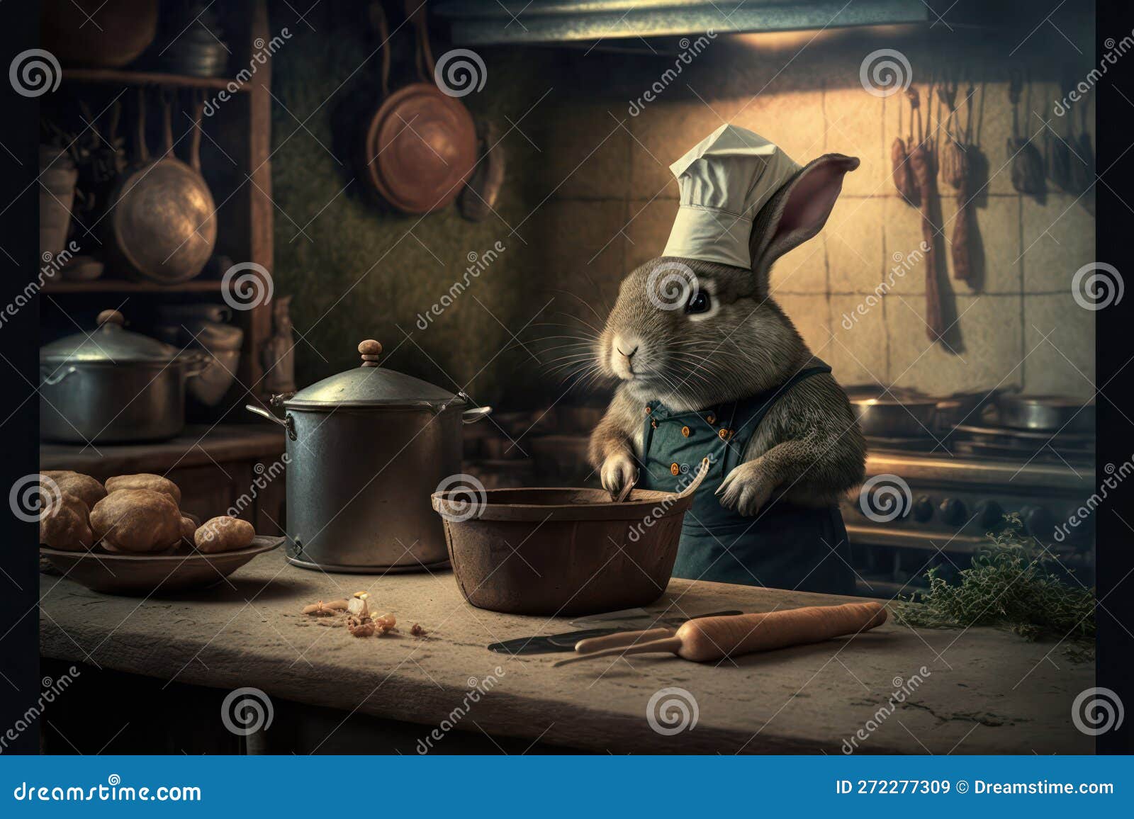 Bunny Chef Cooks in the Kitchen in the Chef S Hat Stock Illustration ...