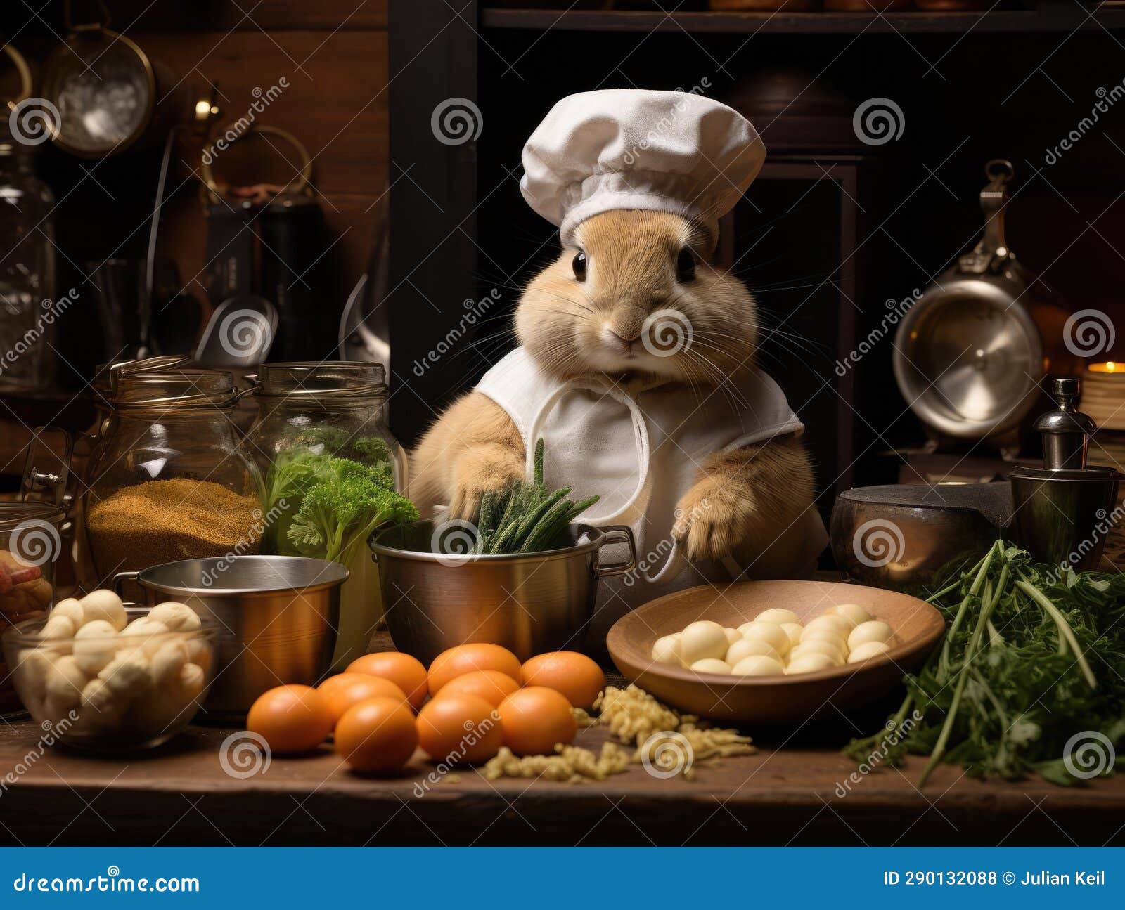 Bunny Chef Stirring Pot in Studio Setup Stock Illustration ...