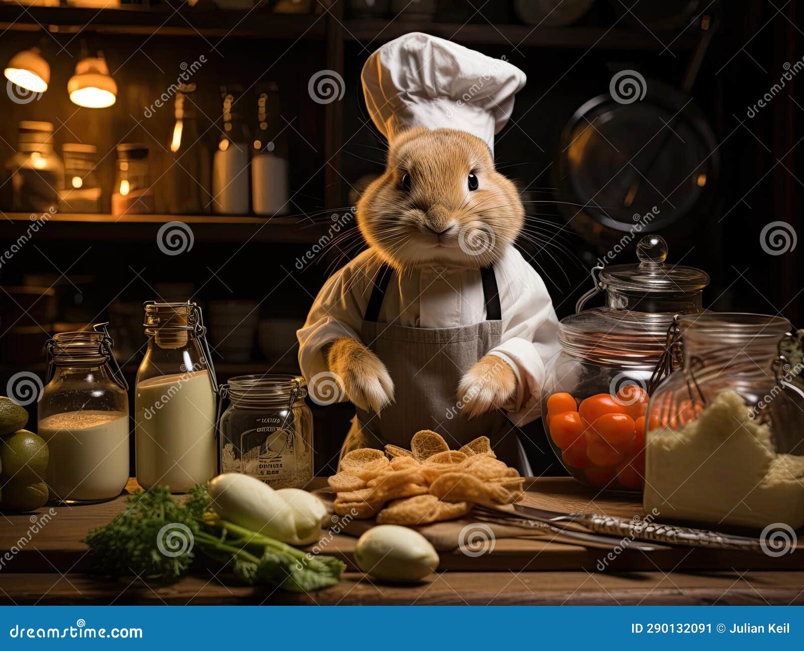 Bunny Chef Stirring Pot in Studio Setup Stock Illustration ...
