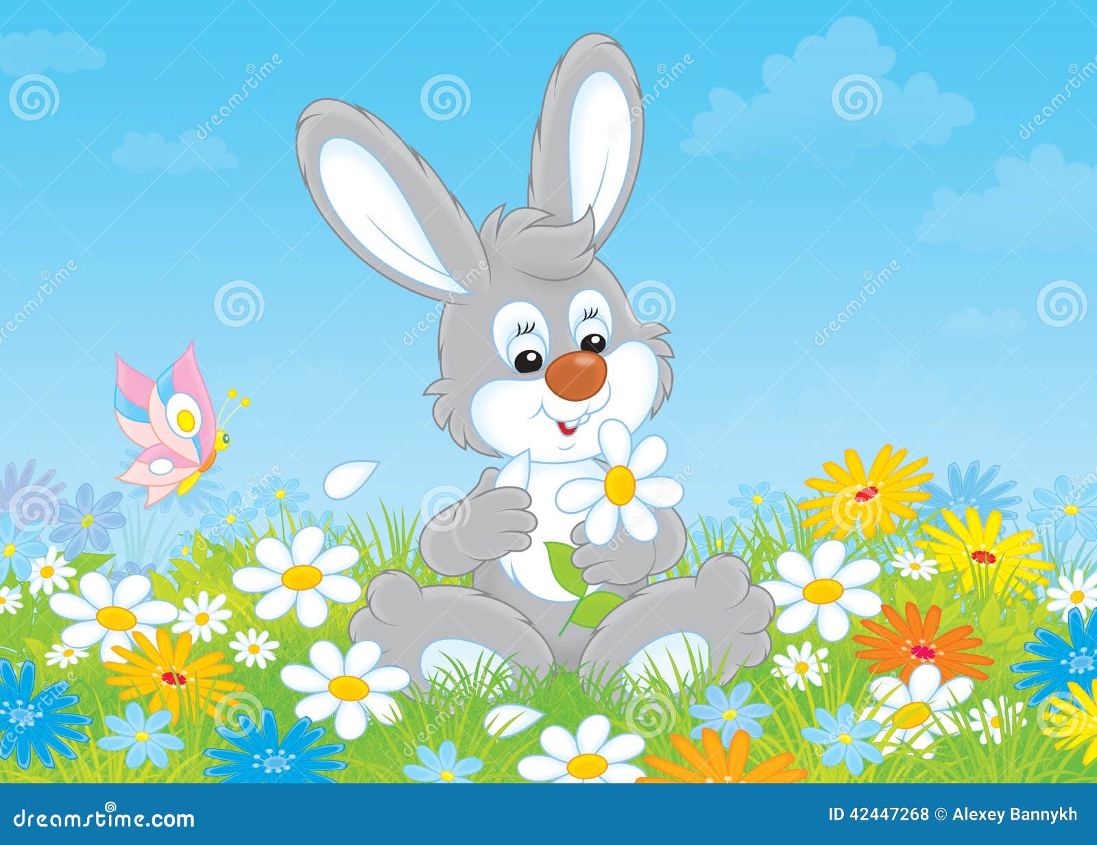 Bunny with a daisy stock illustration. Illustration of amorous - 42447268