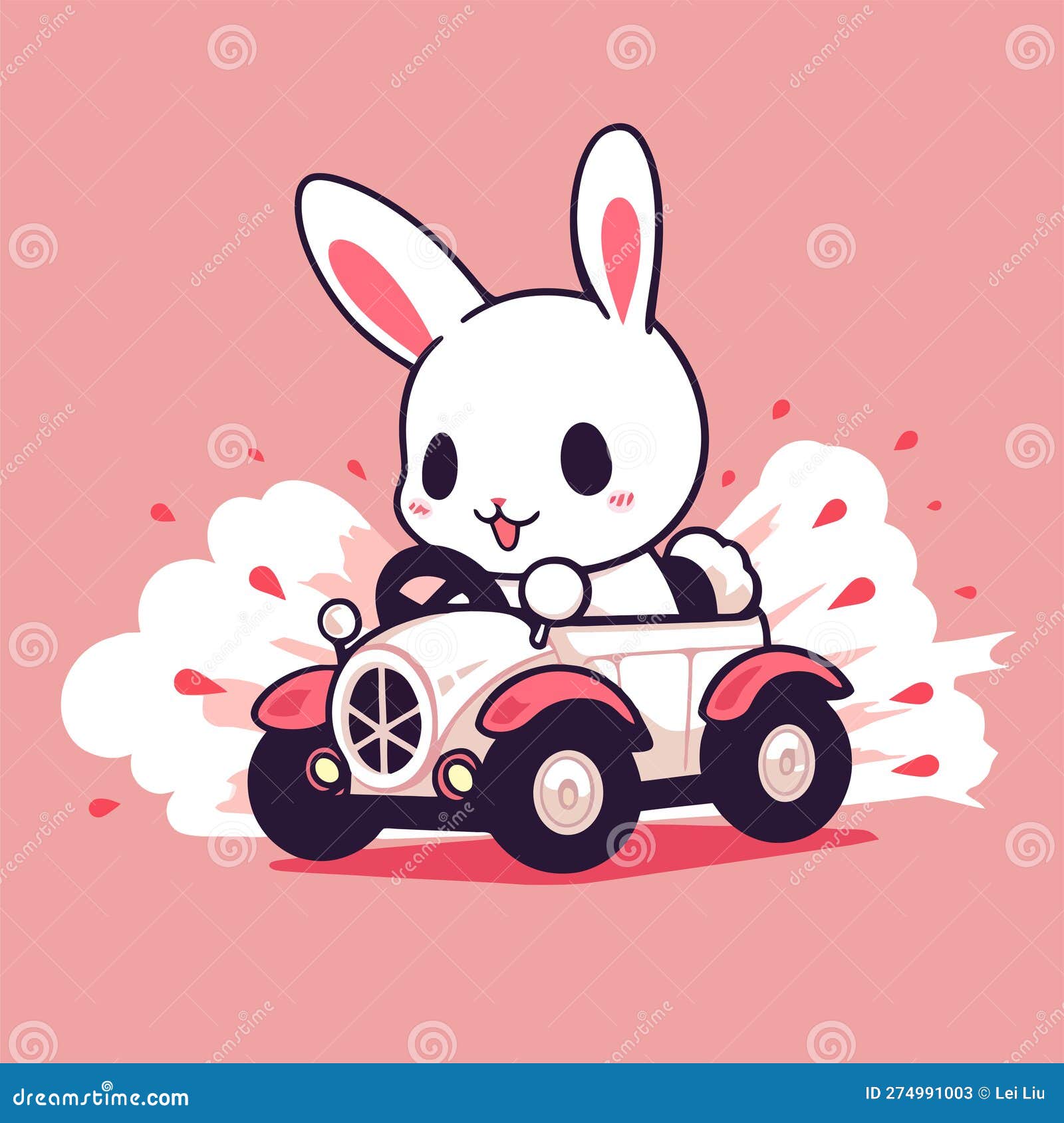 A Bunny Driving a Car with a Pink Background. Stock Illustration ...