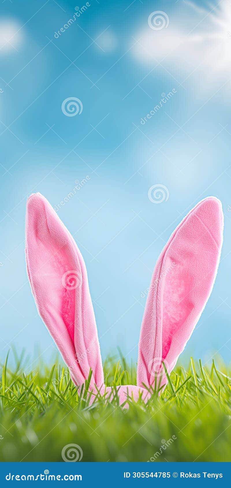 Bunny Ears Sticking Out of the Grass. Spring Easter Themed Background ...