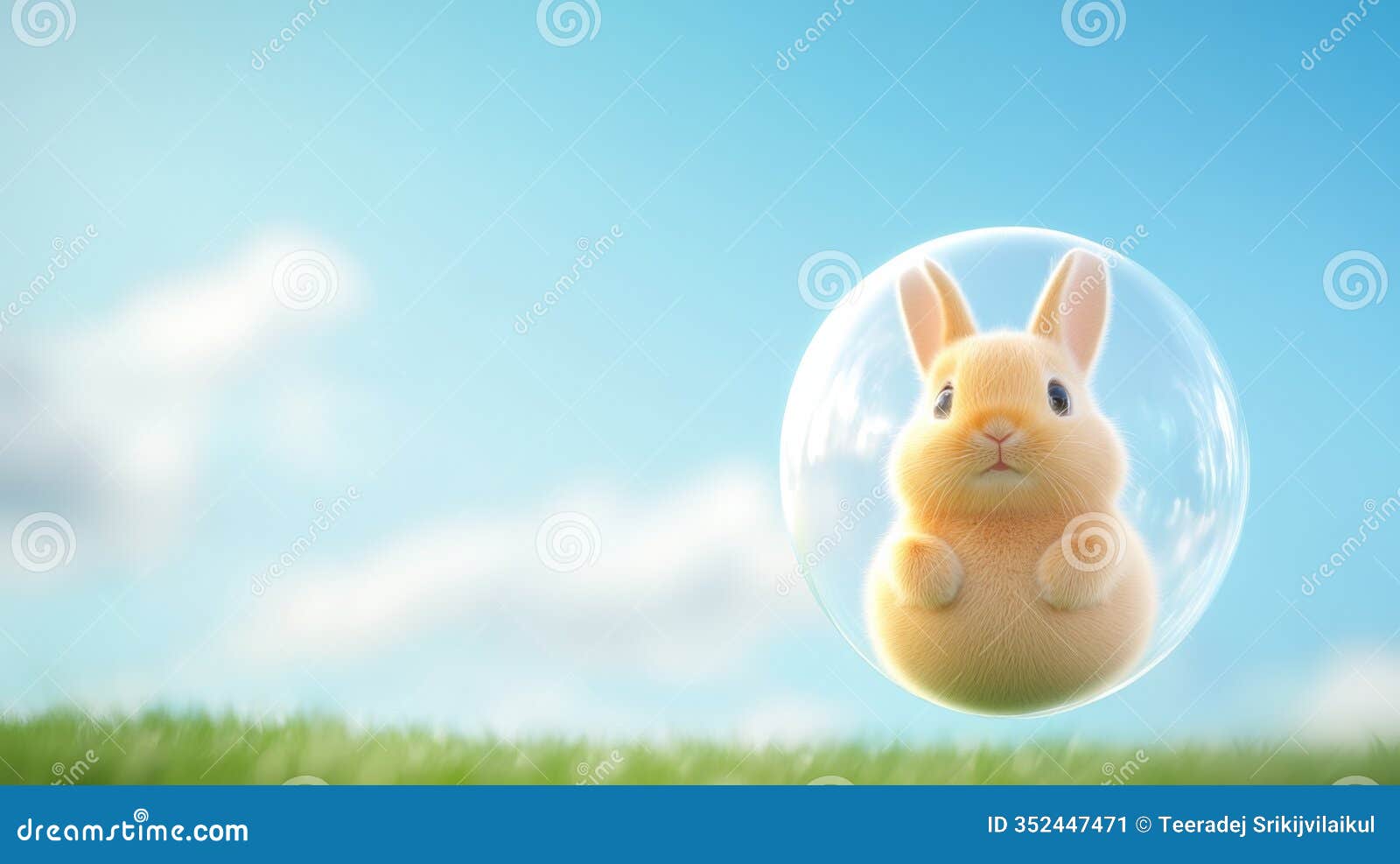 Cute Fluffy Bunny Floating Inside Transparent Bubble in Grassy Field ...