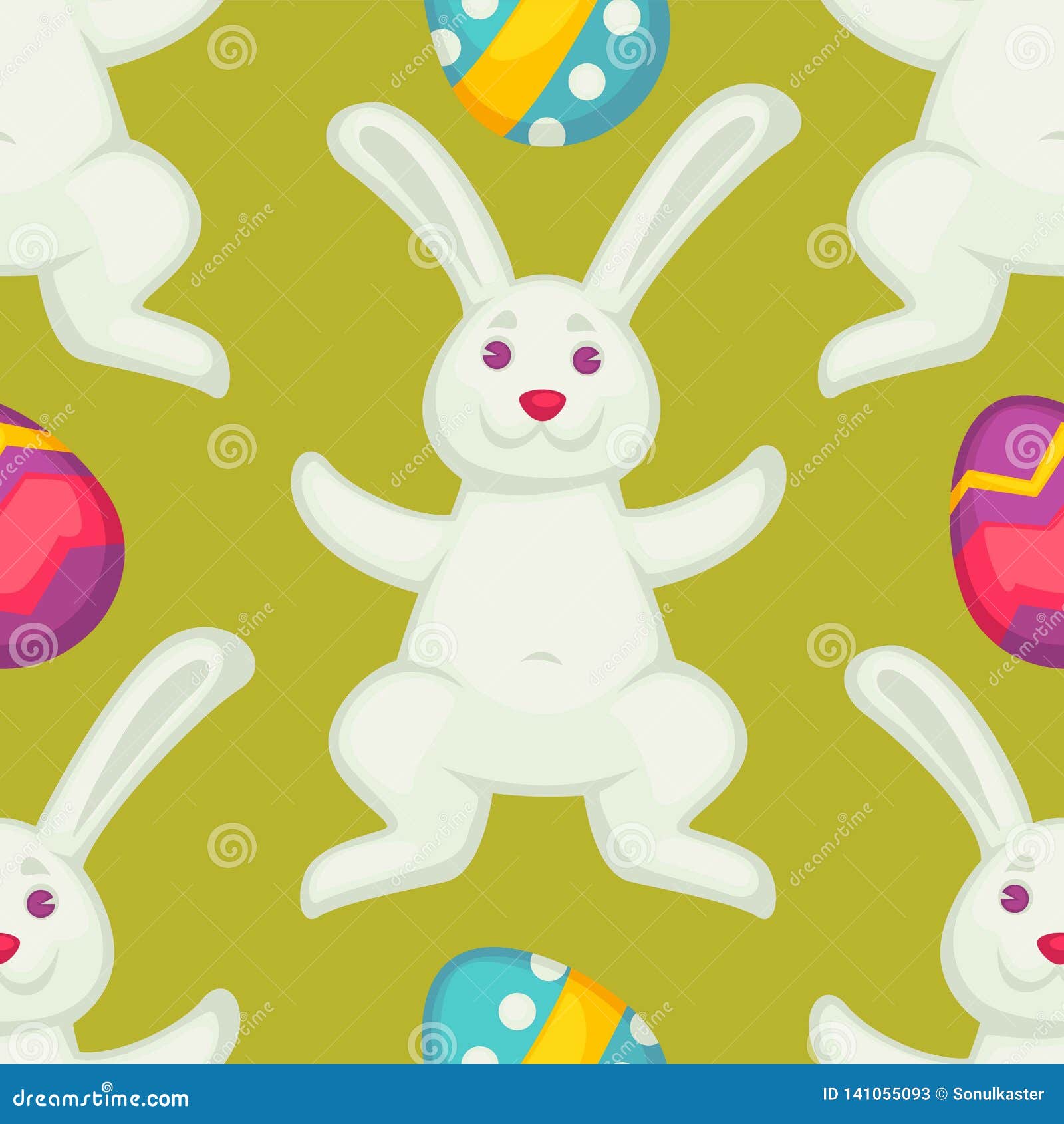 Bunny and Eggs Easter Seamless Pattern White Rabbit Stock Vector ...