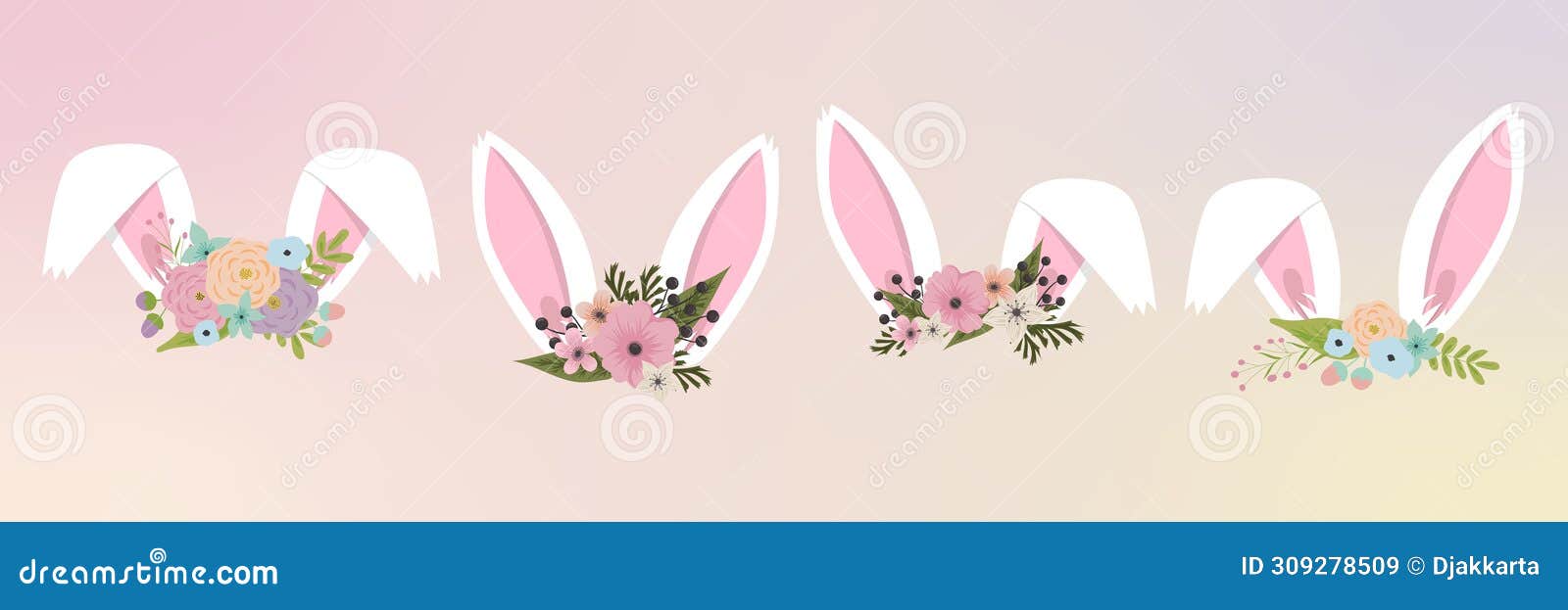 Bunny Face Elements Set Cartoon Flat Design Ears Vector Illustration ...