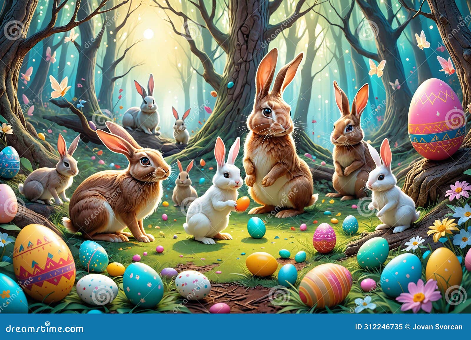 Bunny Family with Easter Eggs Stock Illustration - Illustration of ...