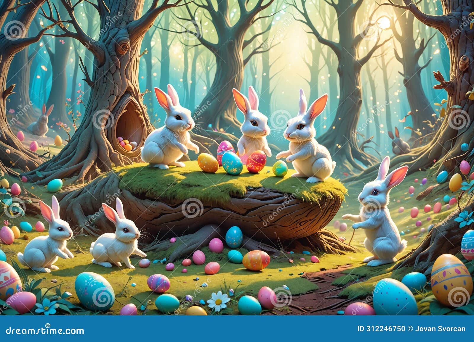 Bunny Family with Easter Eggs Stock Illustration - Illustration of ...