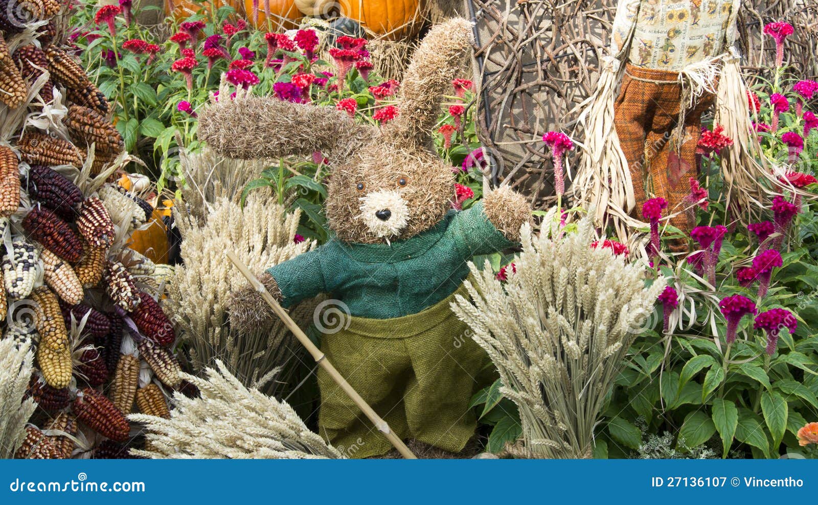 Bunny Farmer Scarecrow Guarding Harvest Stock Image - Image of autumn ...