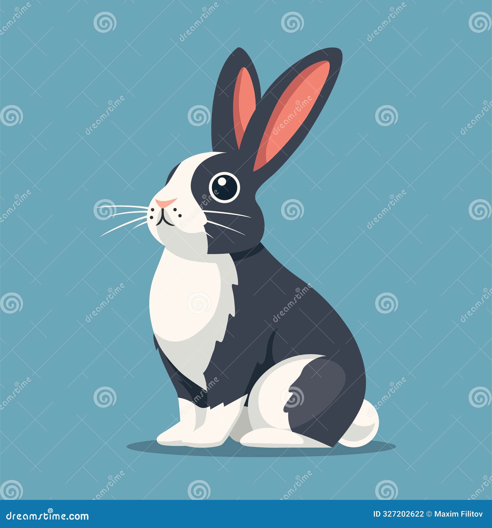 Bunny Flat Vector Illustration. Sitting Grey Rabbit with White Spots ...