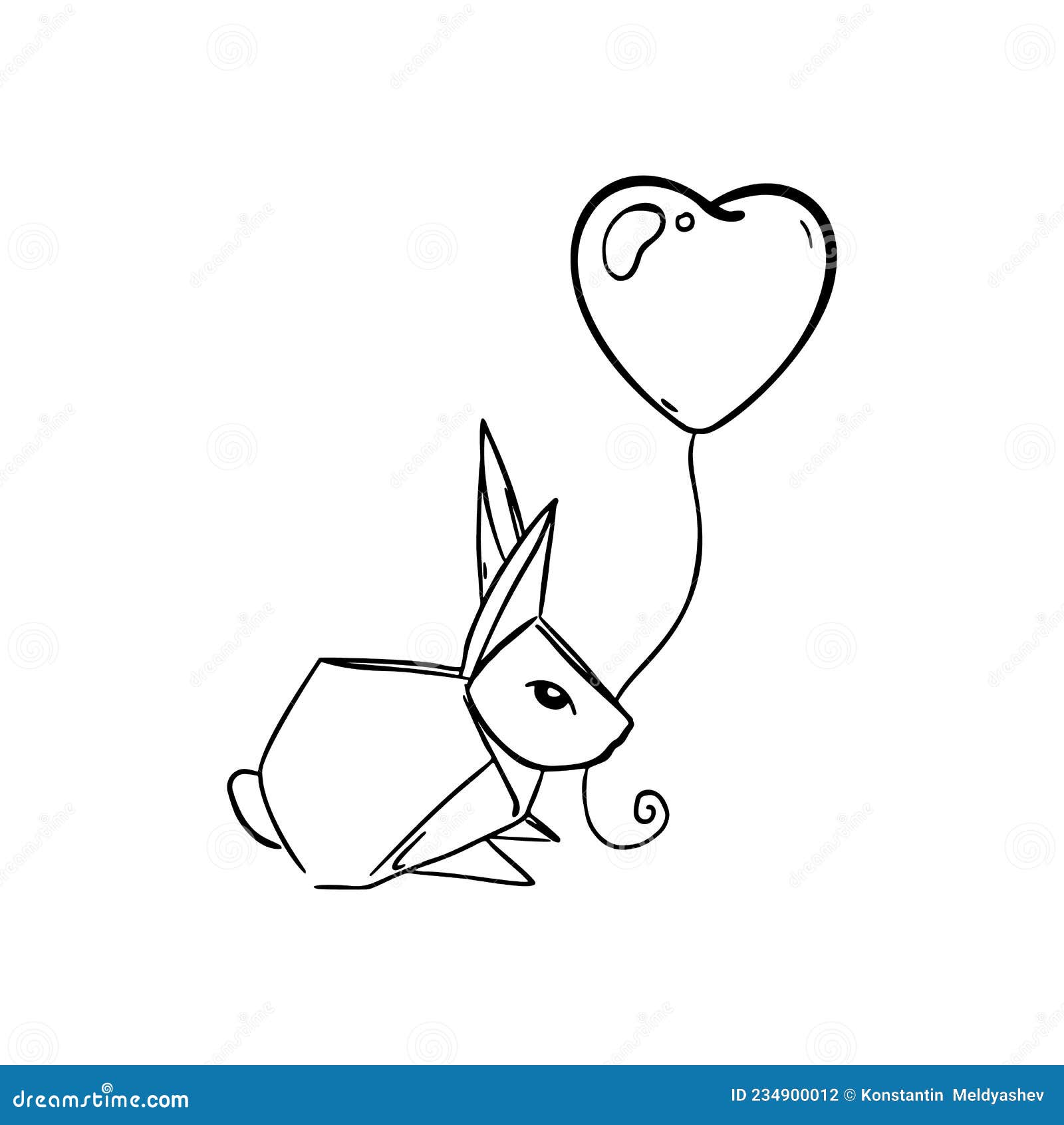 Bunny in Front of a Heart Sketch Vector Illustration Hand Draw Stock ...