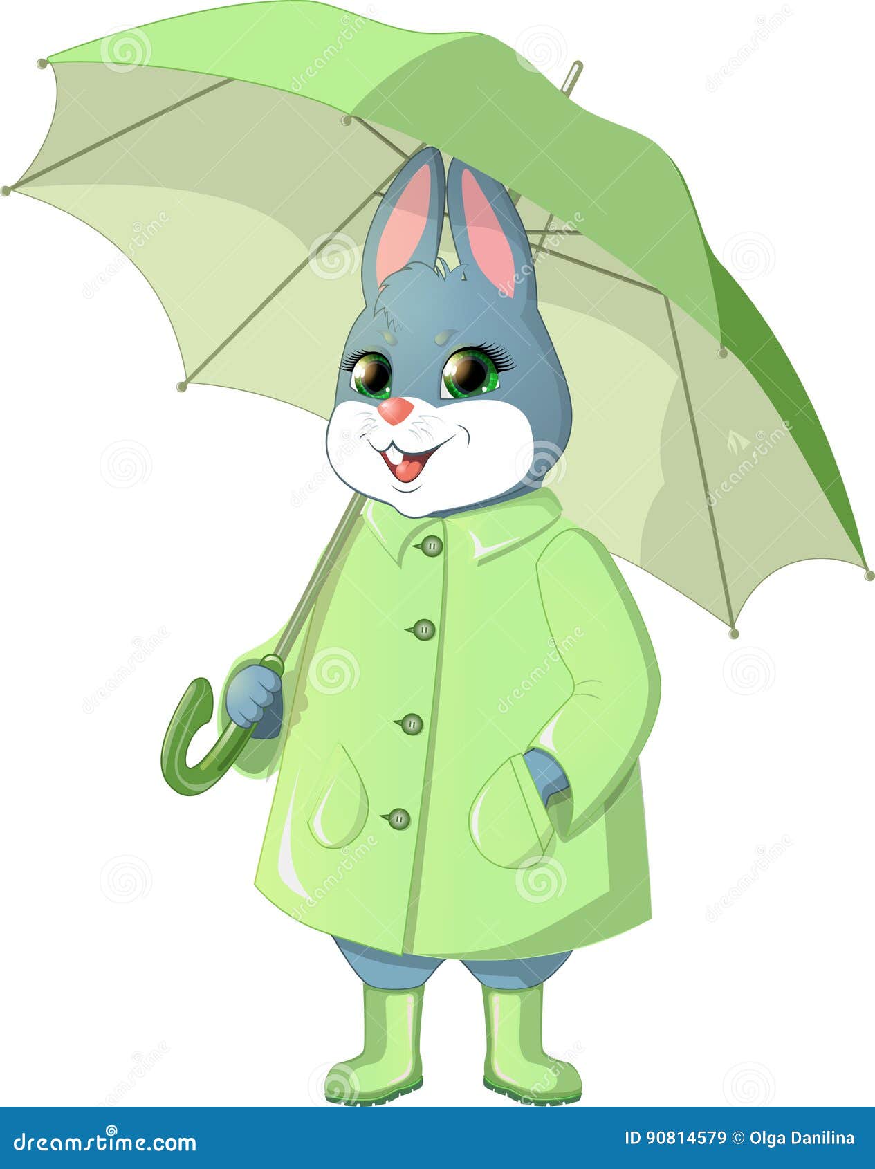 Bunny with green umbrella stock vector. Illustration of happy - 90814579