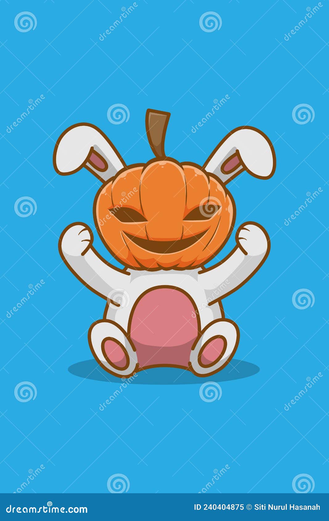 Bunny and Halloween Pumpkin Cartoon Illustration Stock Vector ...
