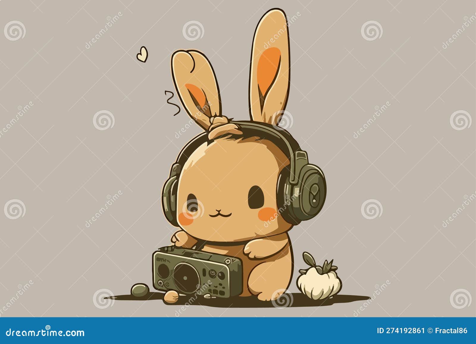 Bunny with Headphones Vintage Vector Stock Vector - Illustration of ...