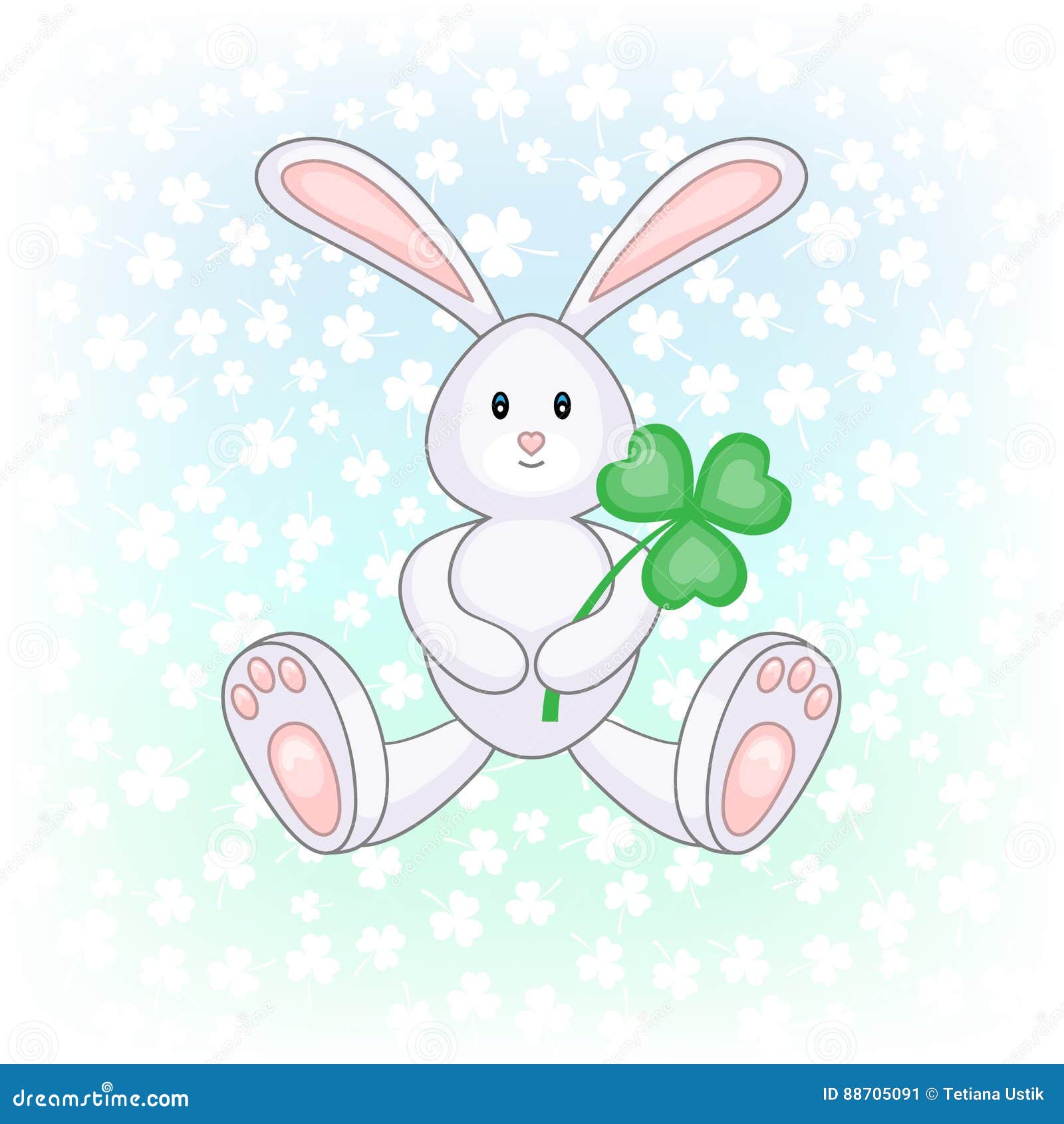 Bunny holding clover leaf stock vector. Illustration of cute - 88705091