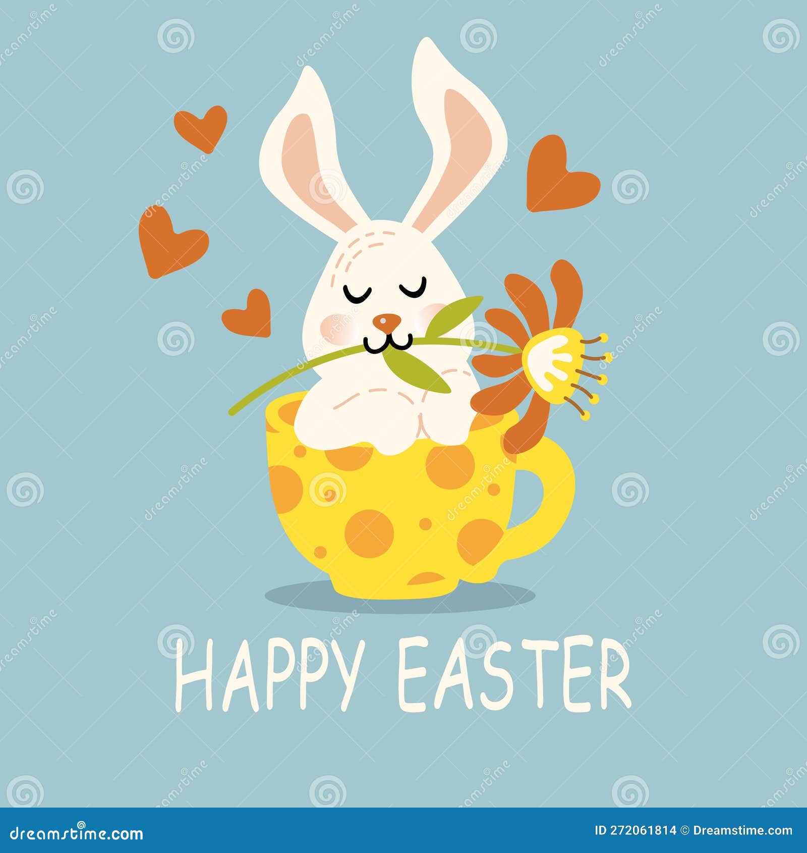 Bunny Holding Flower in Teeth Happy Easter Stock Vector - Illustration ...