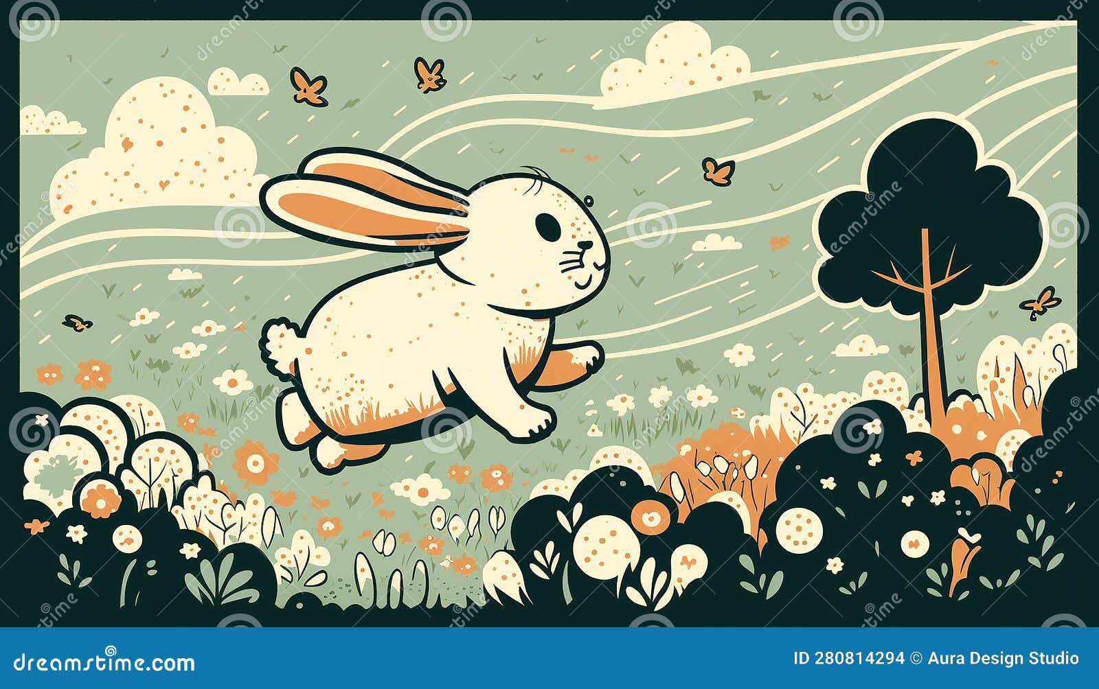 Bunny Hop a Playful Illustration of a Spring. Stock Illustration ...