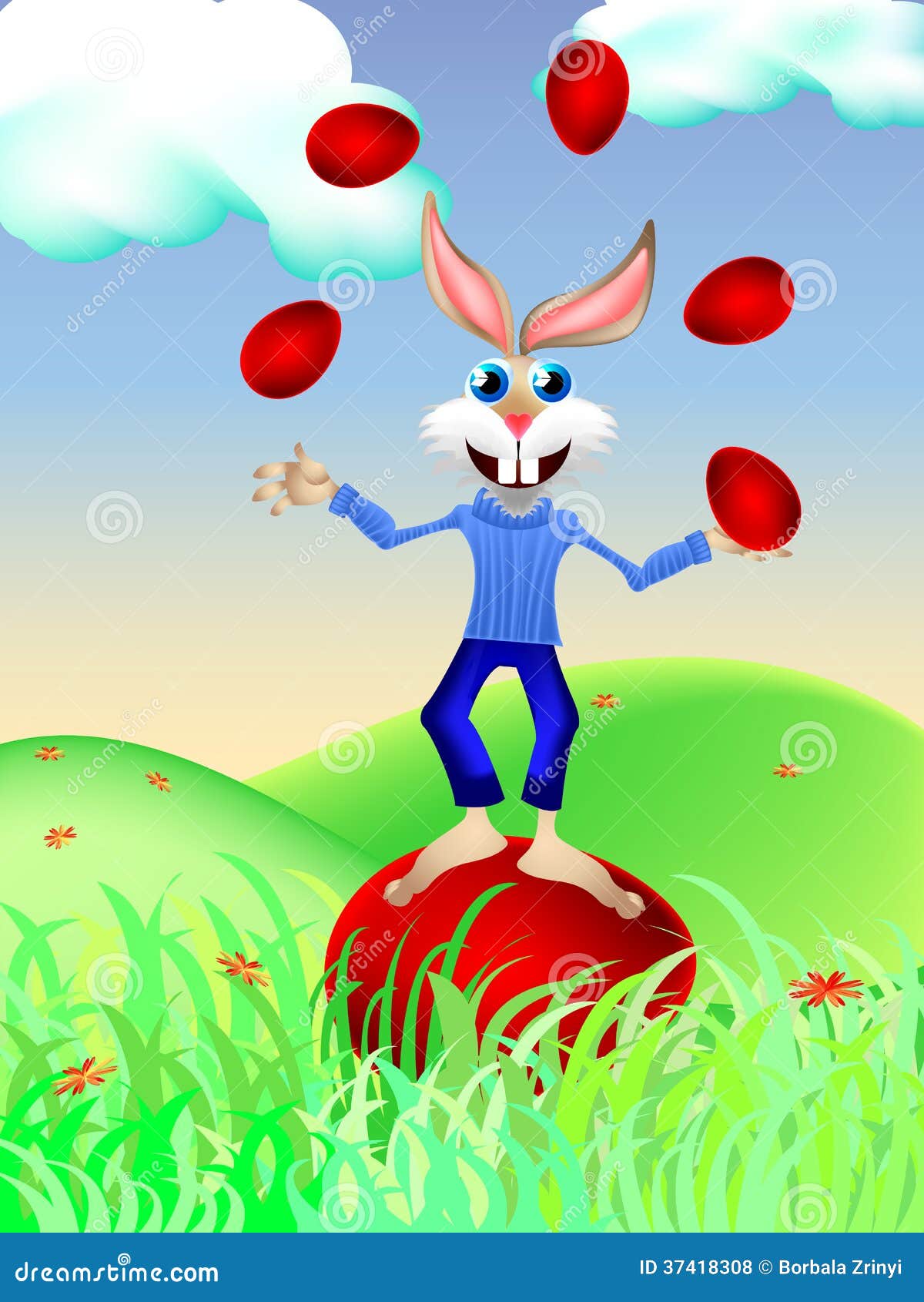 Bunny juggling with eggs stock illustration. Illustration of cute ...
