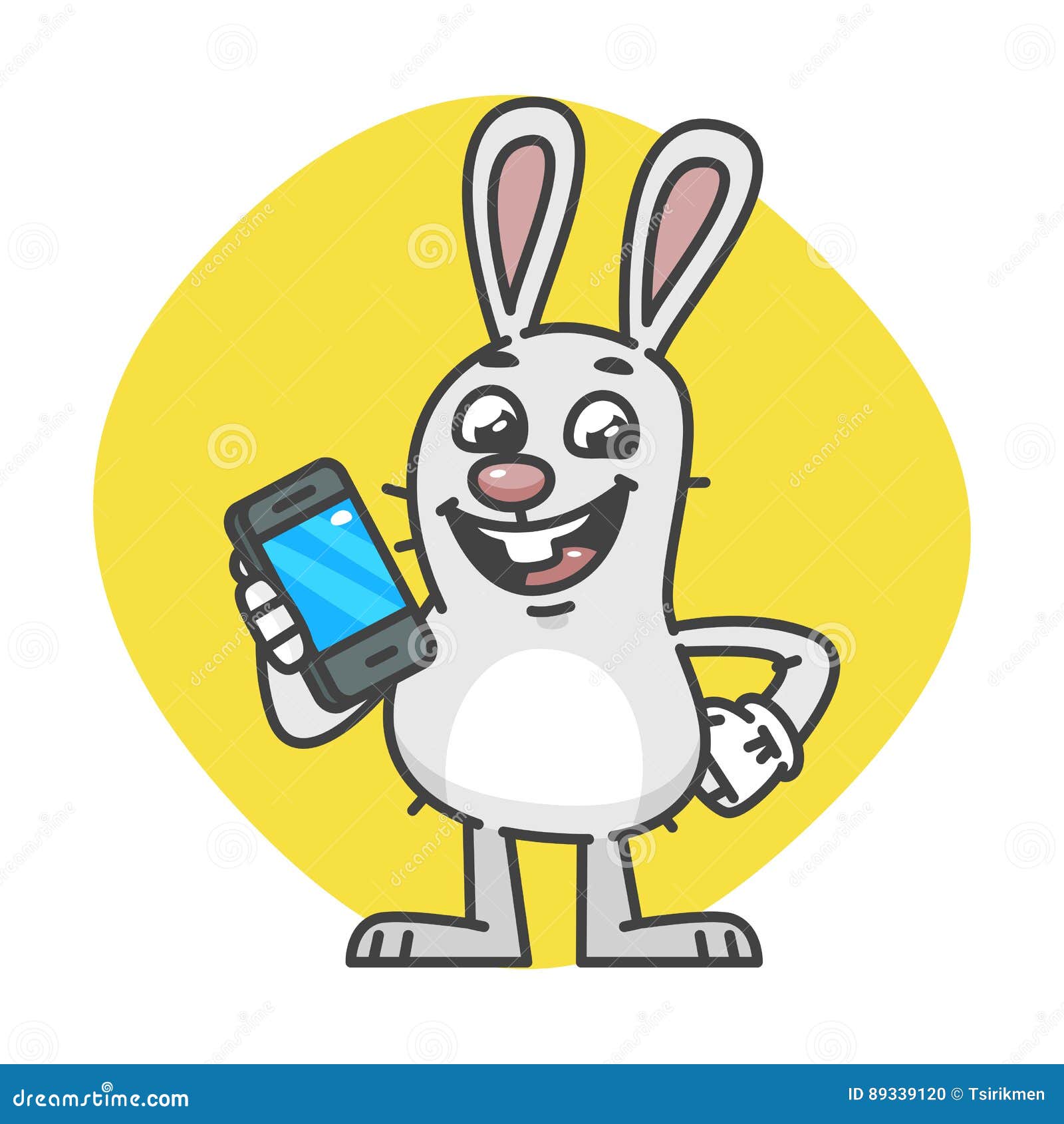 Bunny Laughs and Holds Mobile Phone Stock Vector - Illustration of ...