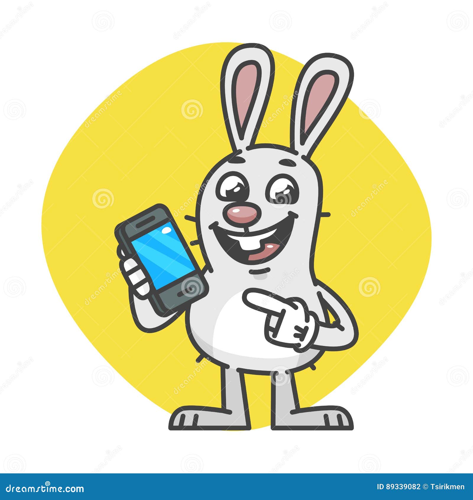 Bunny Laughs and Indicates on Mobile Phone Stock Vector - Illustration ...