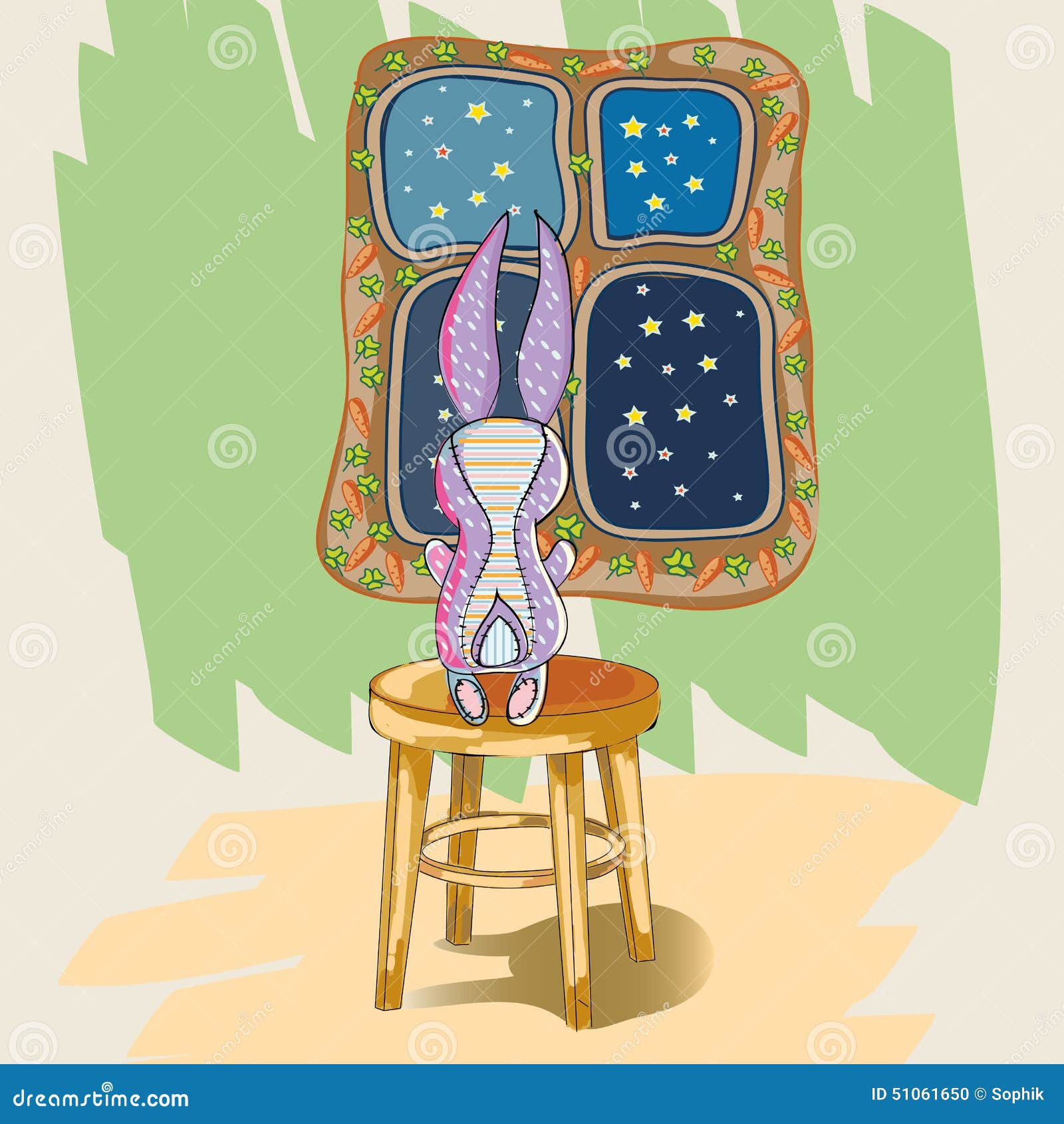 Bunny looks out the window stock illustration. Illustration of looks ...