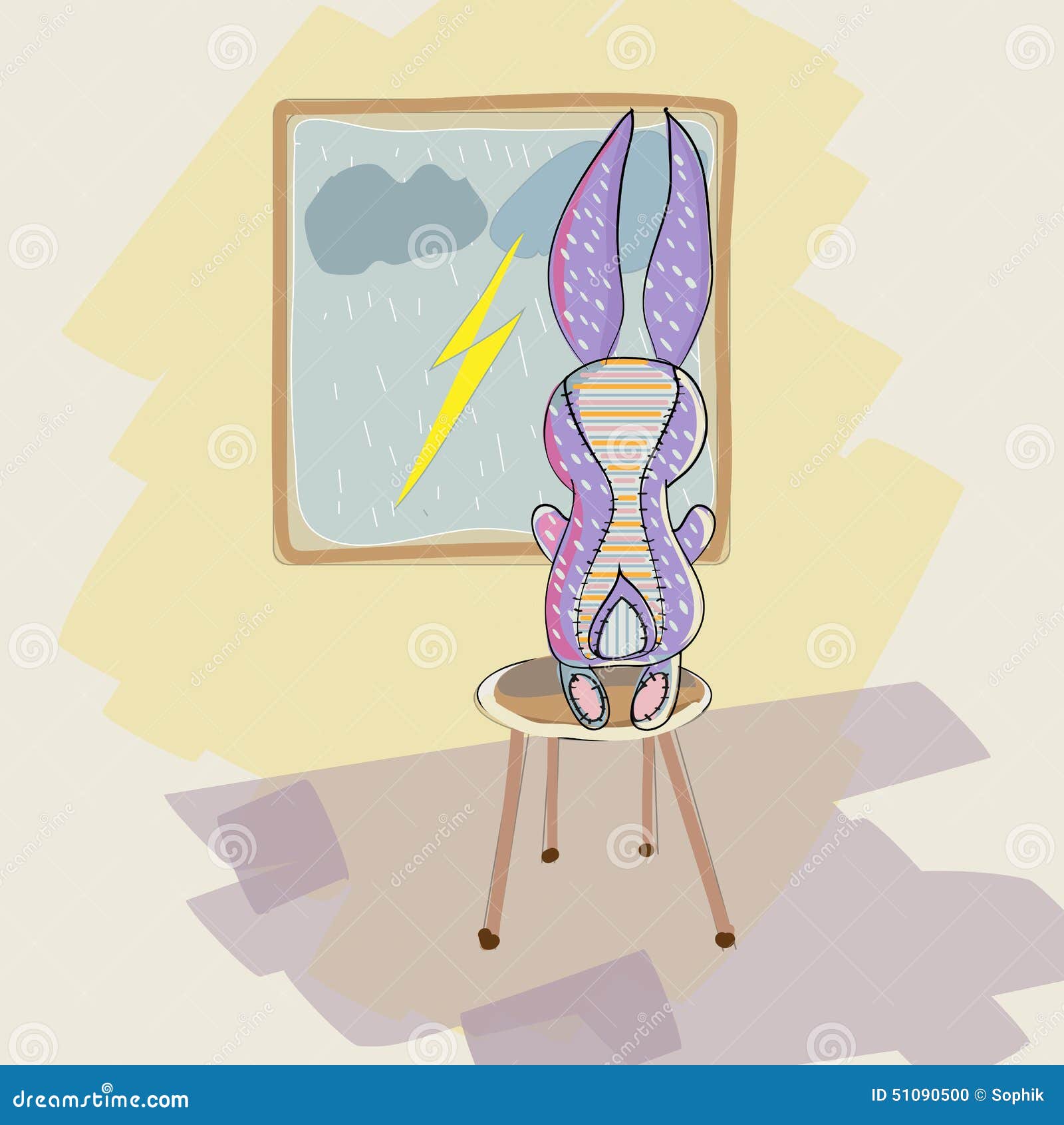 Bunny looks out the window stock illustration. Illustration of looks ...