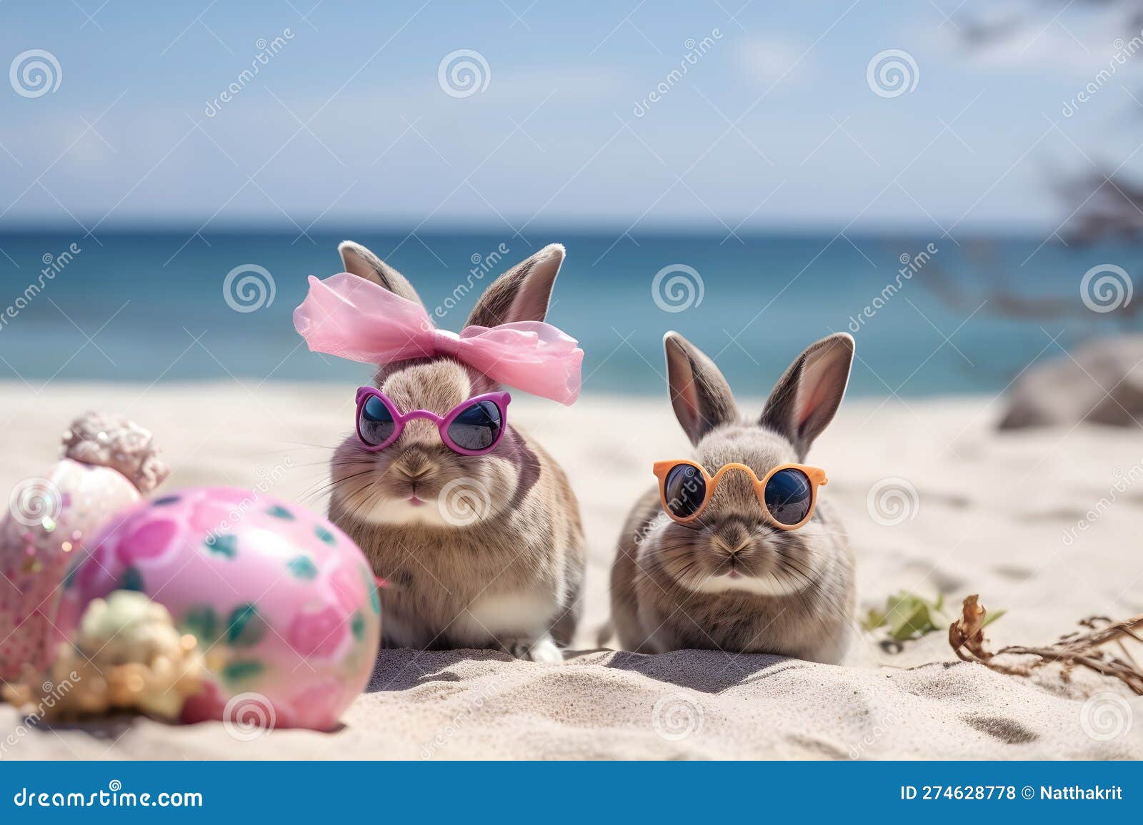 Bunny Paradise on the Beach and Easter Eggs. Generative AI Stock ...