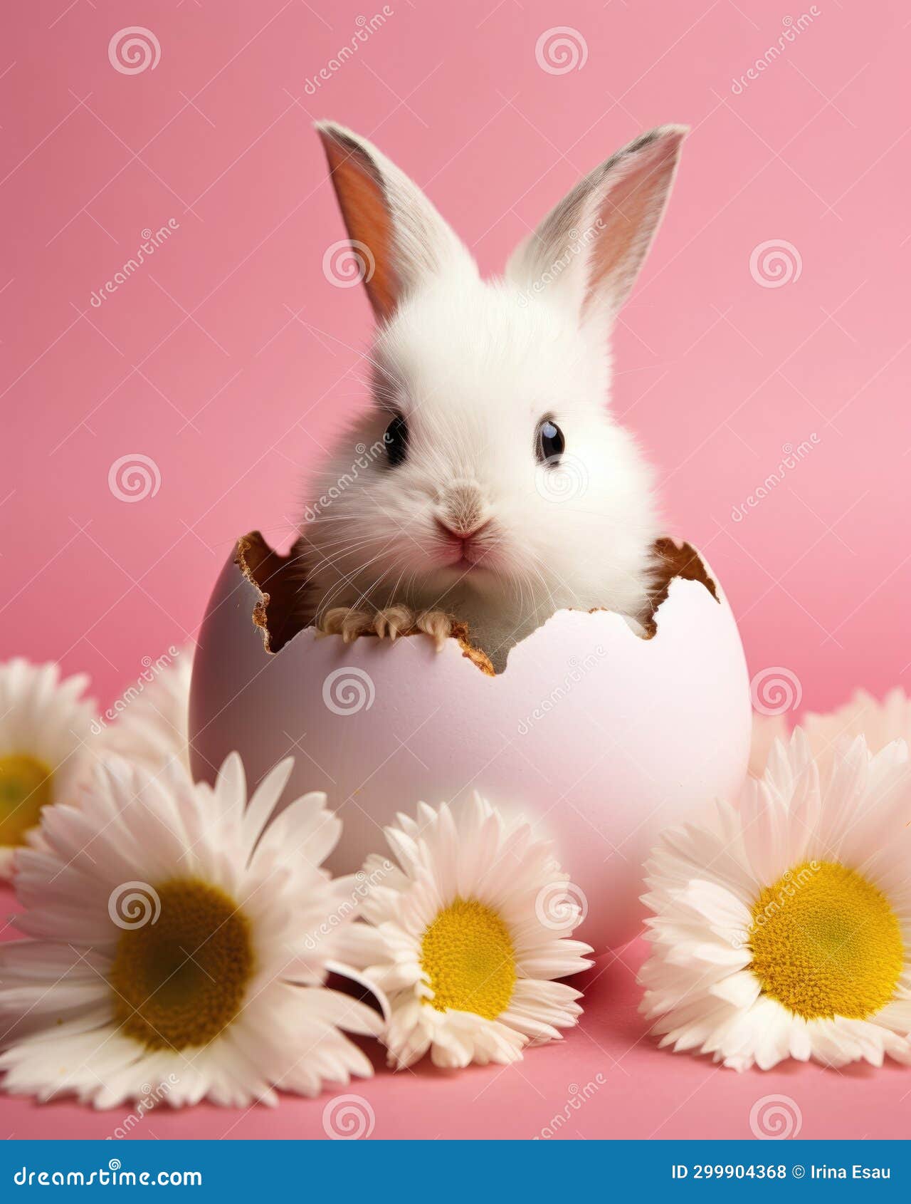 Bunny Peeking from an Easter Egg among Daisies Stock Photo - Image of ...