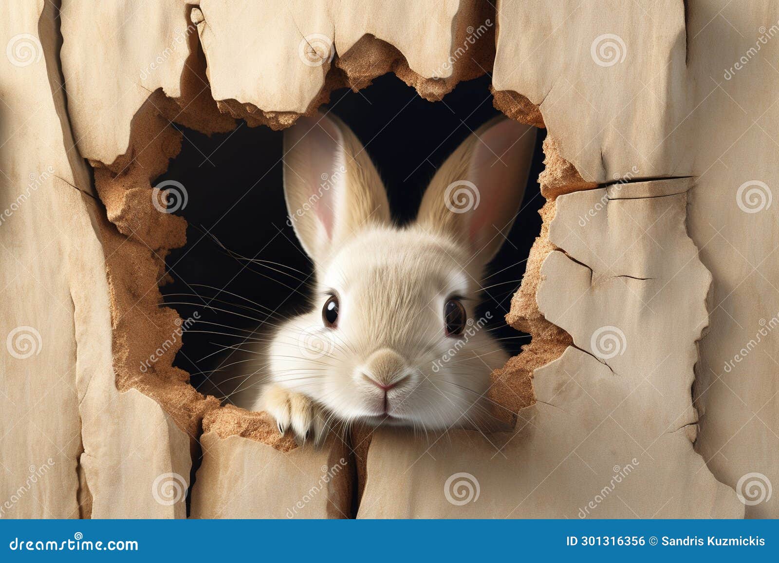 Bunny Peeking Out of a Hole in Wall. Generative AI Stock Illustration ...