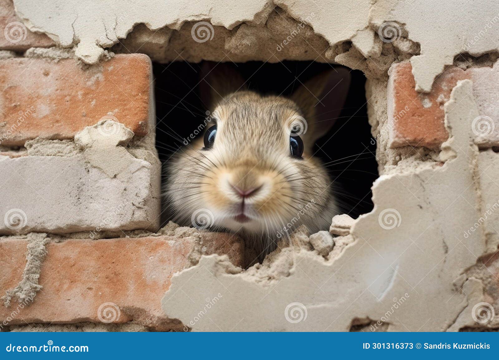 Bunny Peeking Out of a Hole in Wall. Generative AI Stock Illustration ...