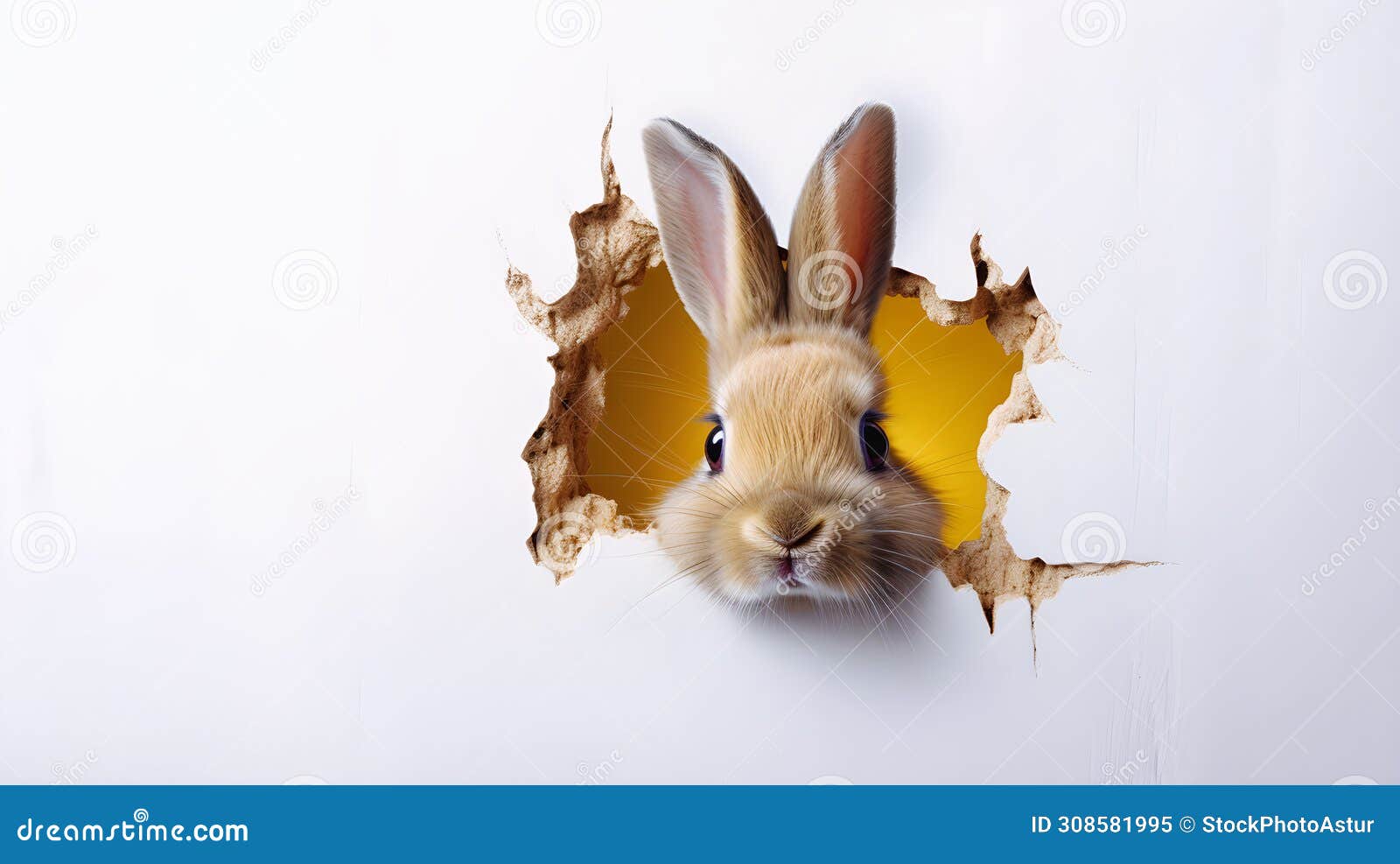Bunny Peeking Out of a Hole in White Wall Stock Illustration ...