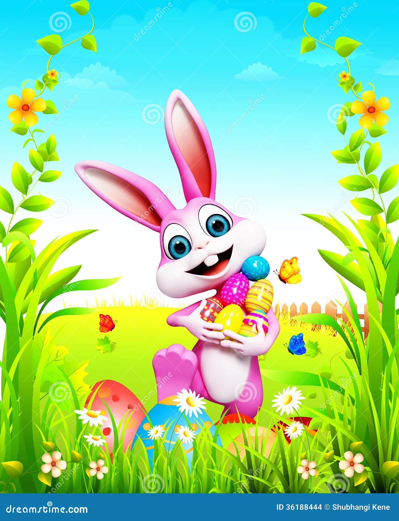 Bunny play & eggs stock illustration. Illustration of jump - 36188444