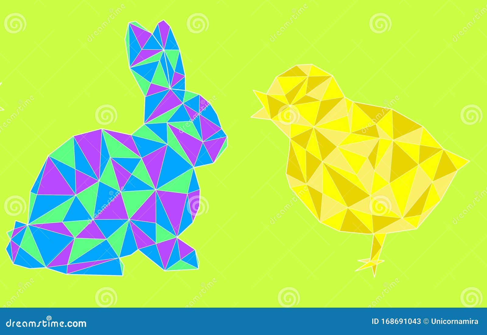 Bunny Rabbit and Chicken Chick Animals Easter Set Made of Triangles ...