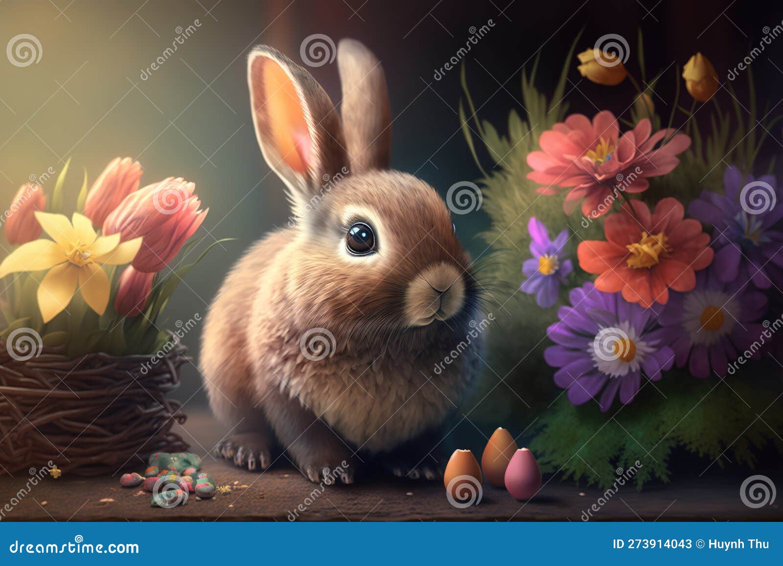 Bunny Rabbit and Easter Eggs with Flowers Very Cute Artwork Stock Image ... Bunny Rabbit and Easter Eggs with Flowers Very Cute Artwork Stock Image ...