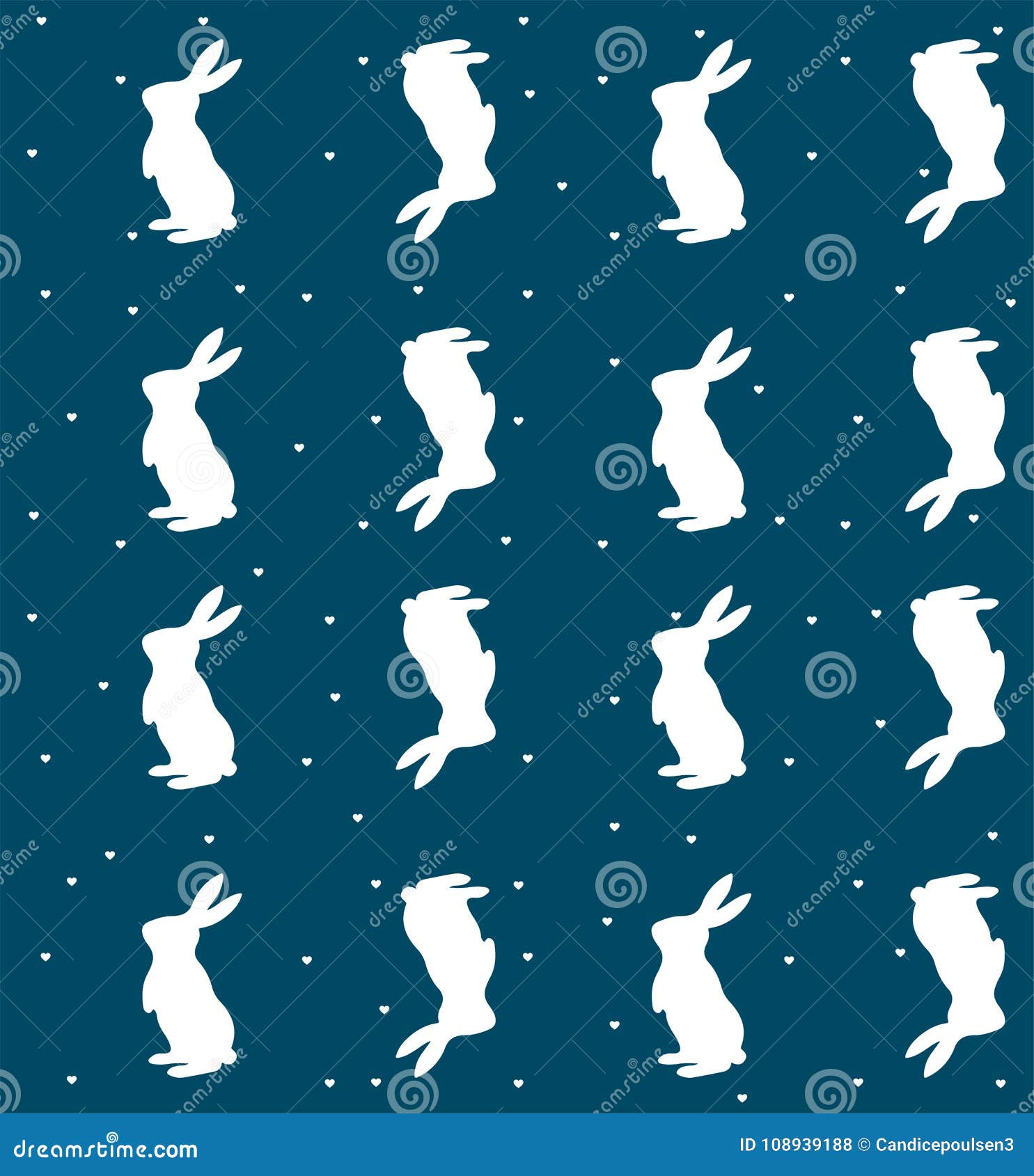 Bunny Rabbit, with Hearts and Repeating Pattern Stock Vector ...