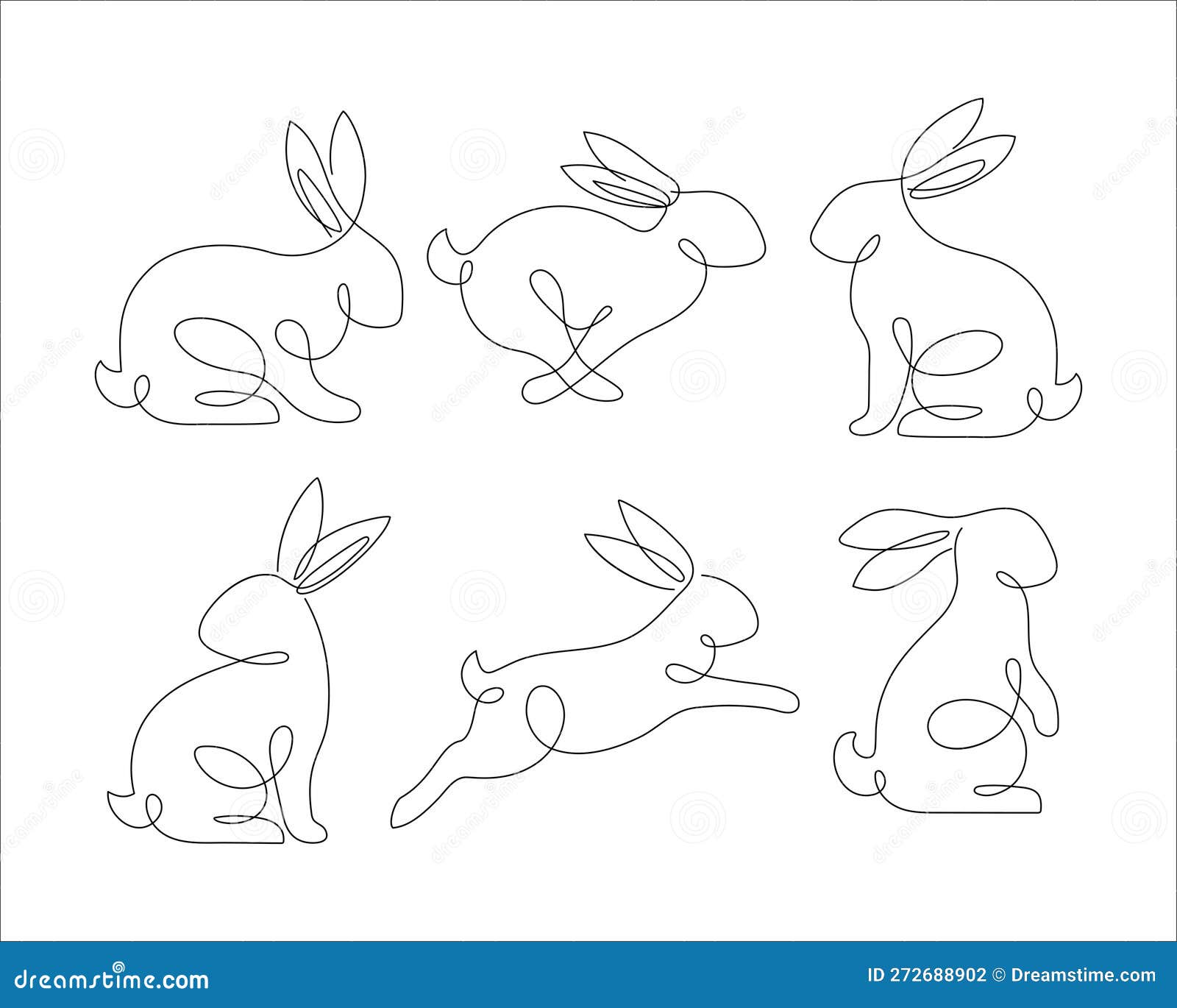 Bunny Rabbit Line Art Icon Set Stock Vector - Illustration of contour ...