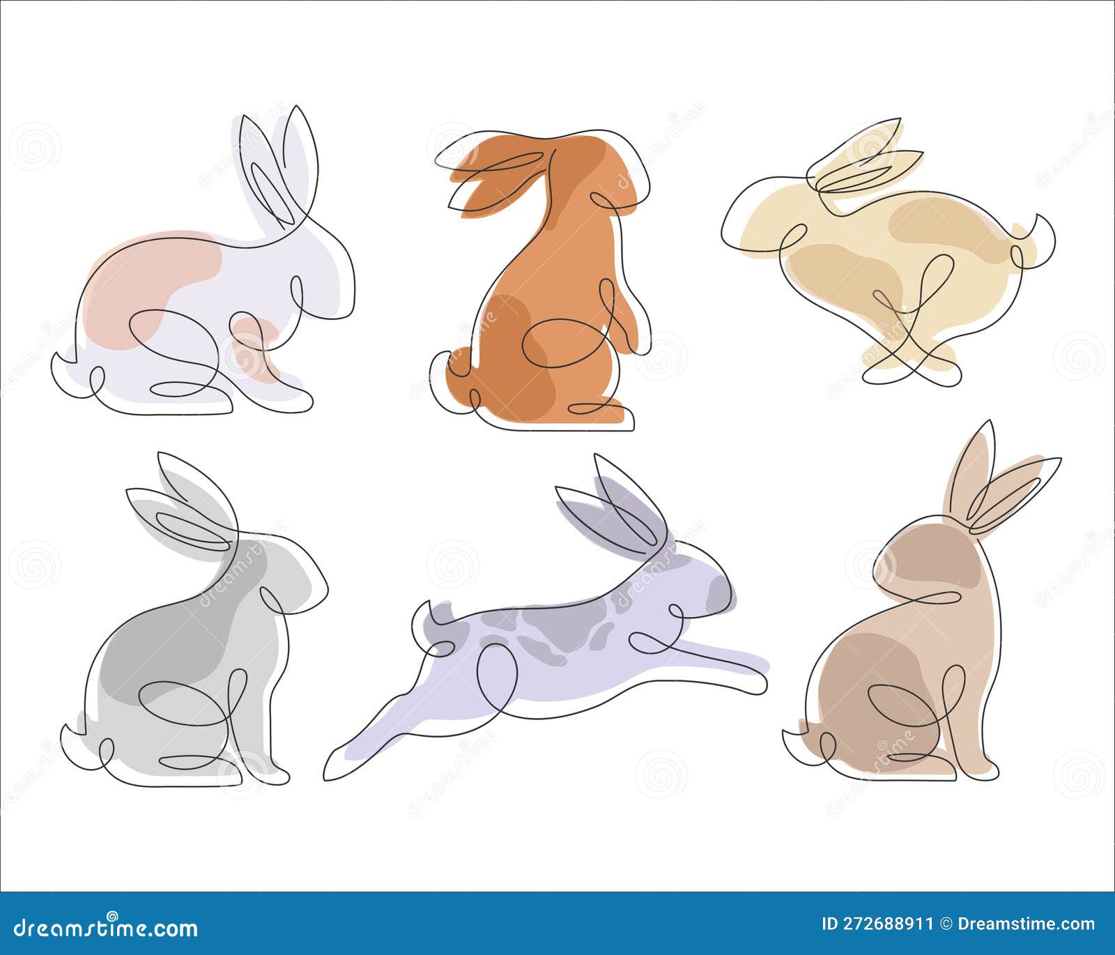 Bunny Rabbit Line Art Icon Set Stock Vector - Illustration of creative ...