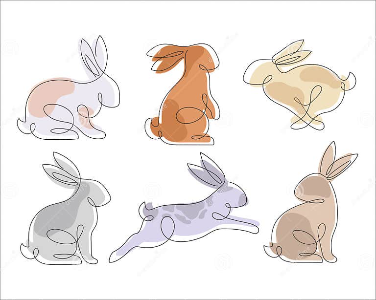 Bunny Rabbit Line Art Icon Set Stock Vector - Illustration of creative ...