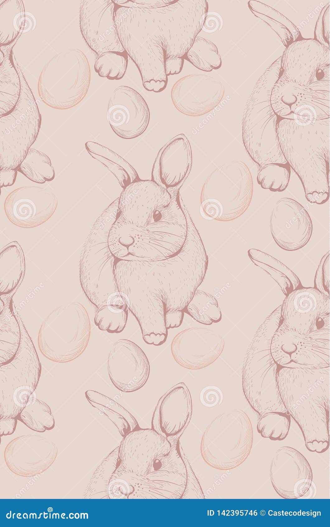 Bunny Rabbit Pattern Vector Lineart. Cute Spring Card. Easter Rabbit ...