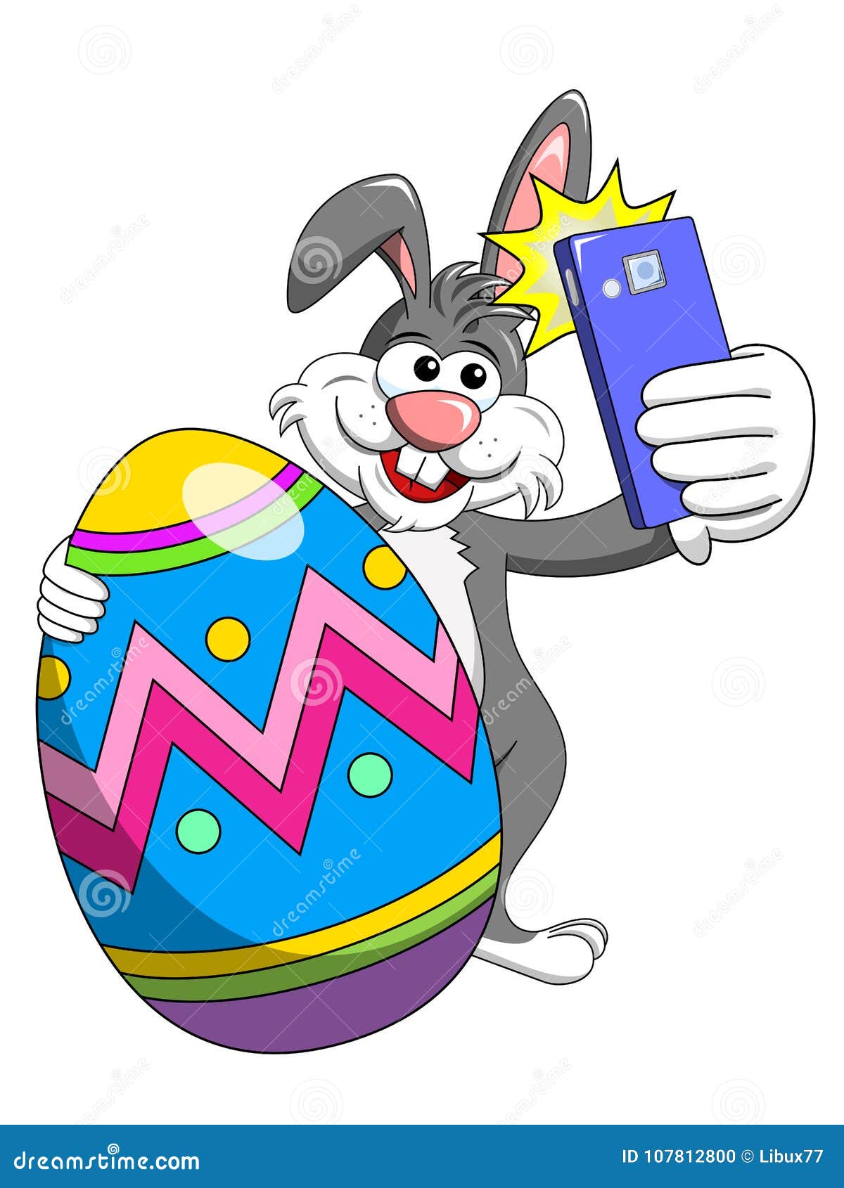 Bunny or Rabbit Taking Selfie Photo Smartphone with Decorated Egg ...