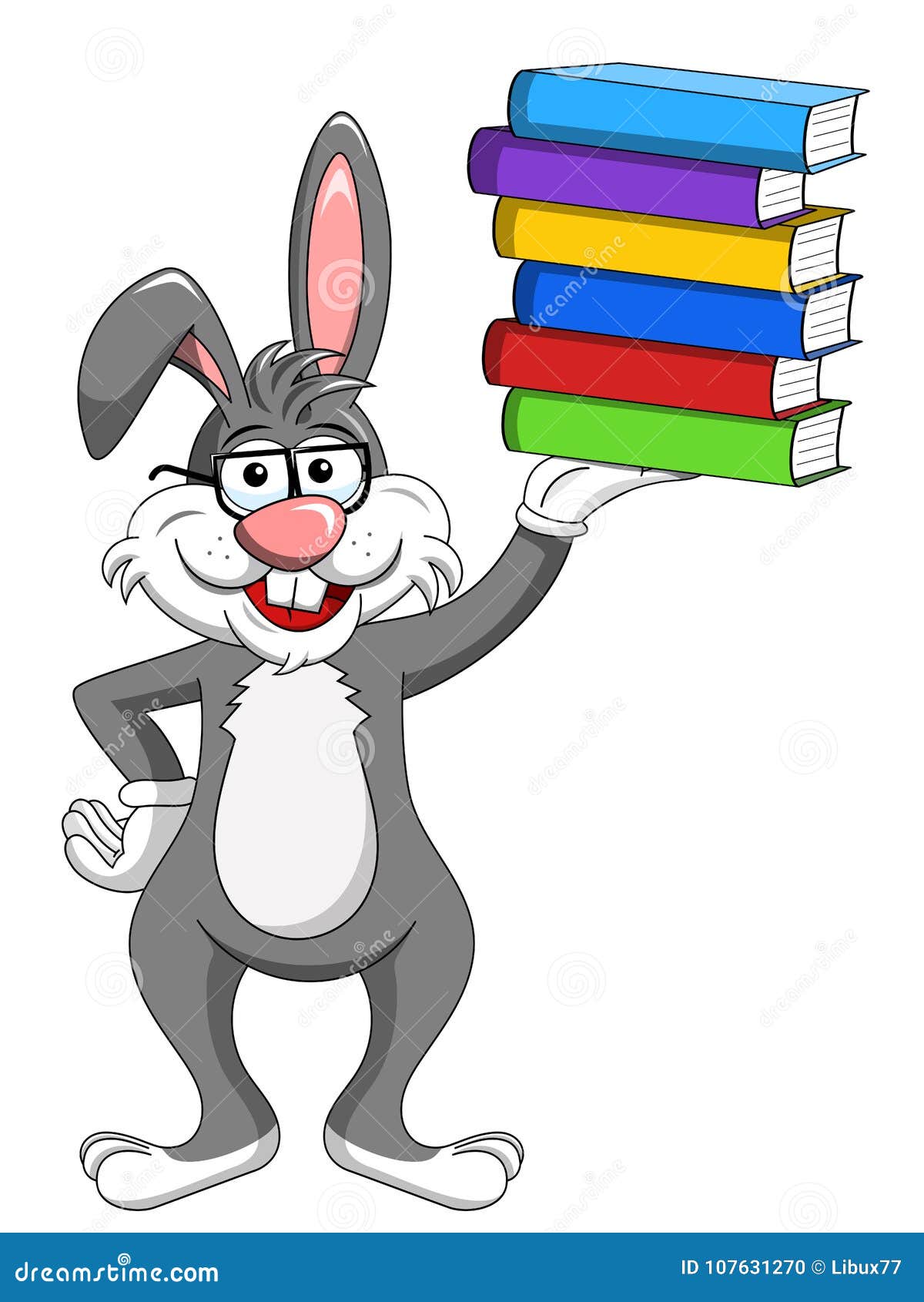Bunny Rabbit Wearing Glasses Holding Stack of Books Stock Vector ...