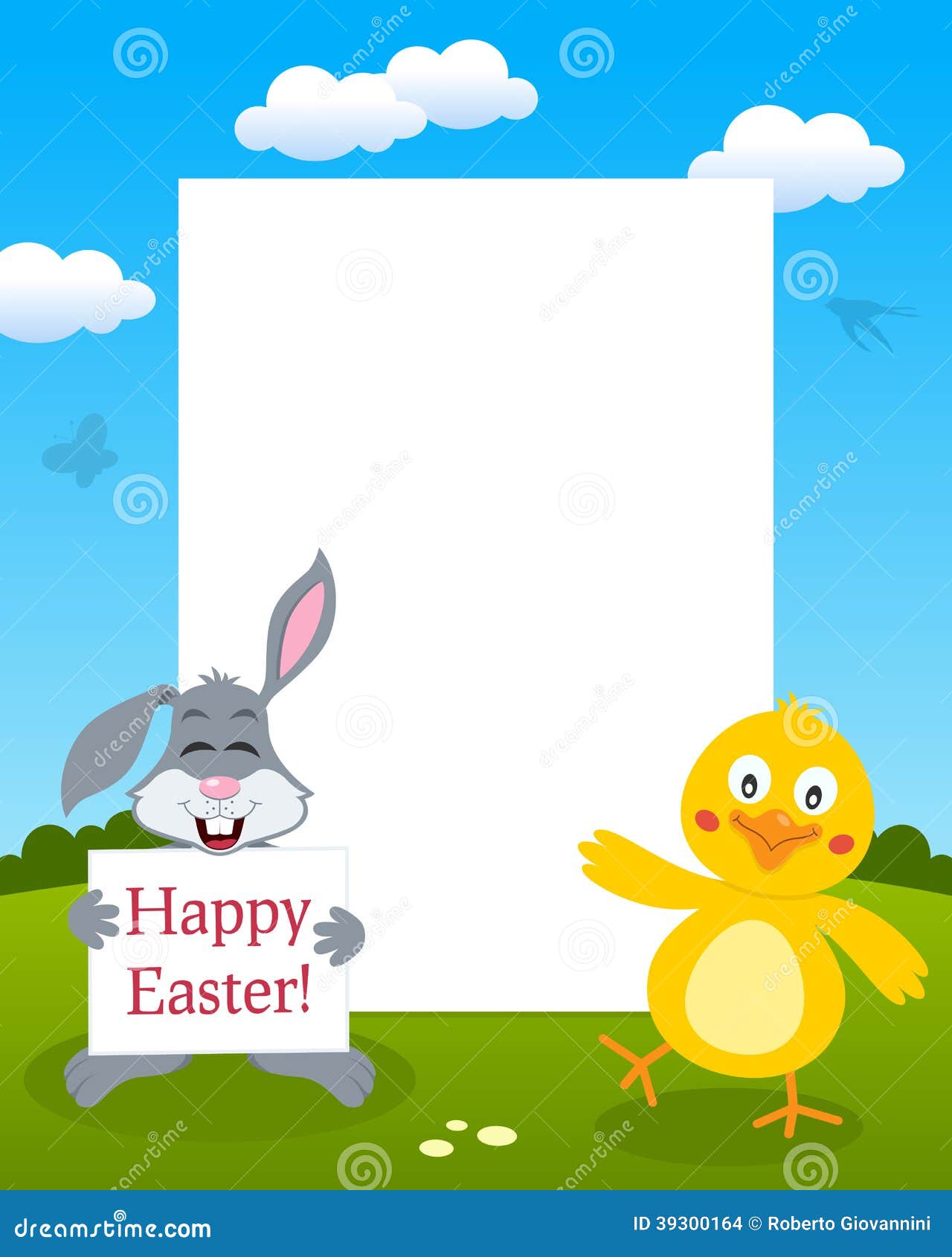 Bunny Rabbit Y Chick Photo Frame Ilustración del Vector - Ilustración ...