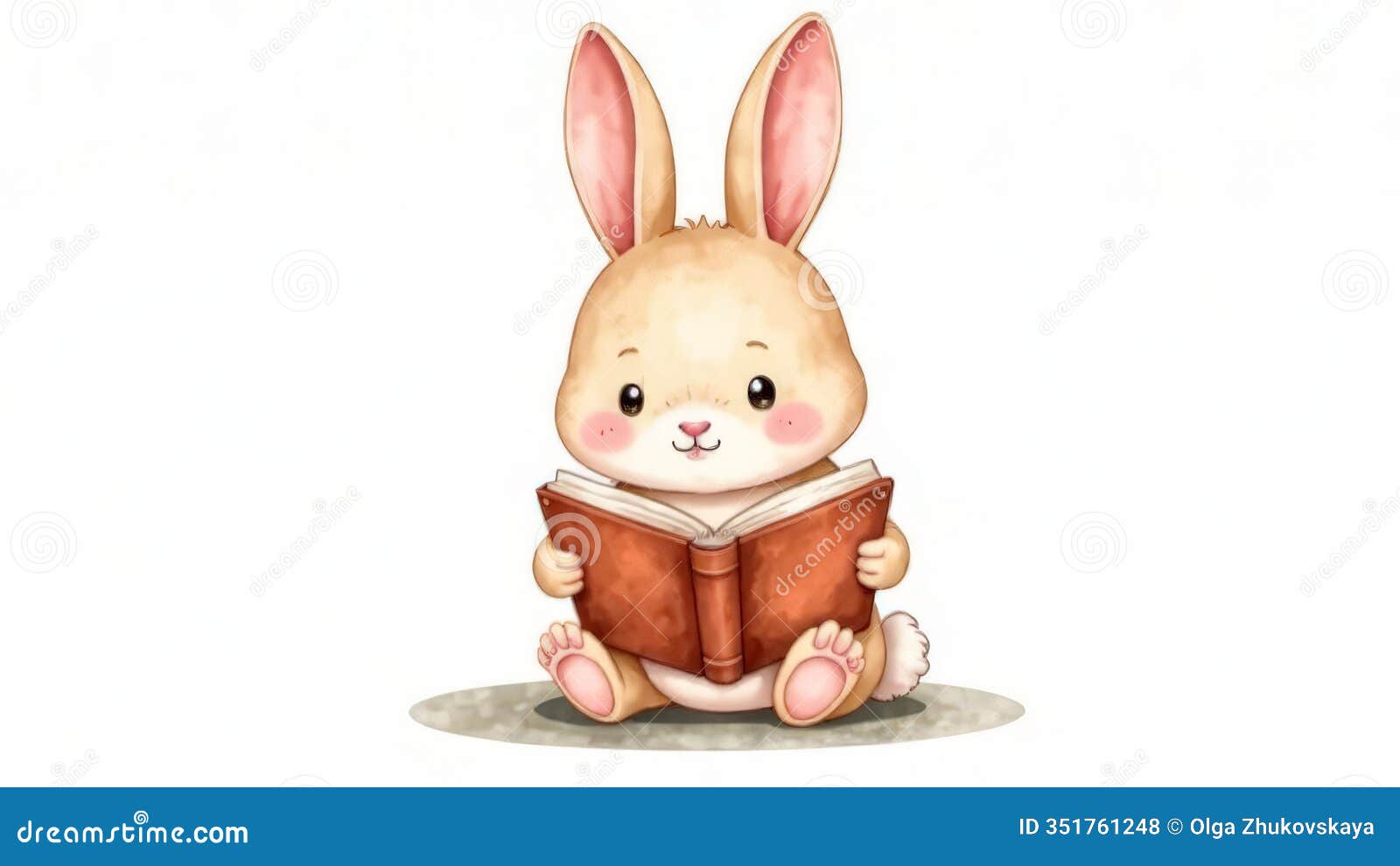 Bunny is Reading a Book on a White Background Stock Illustration ...