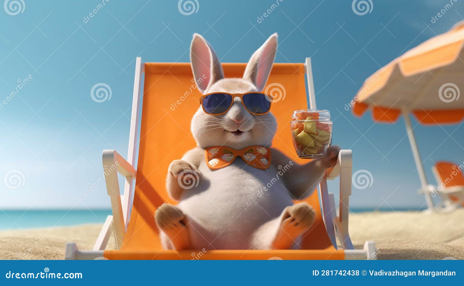 Bunny relaxing in beach stock illustration. Illustration of cute ...