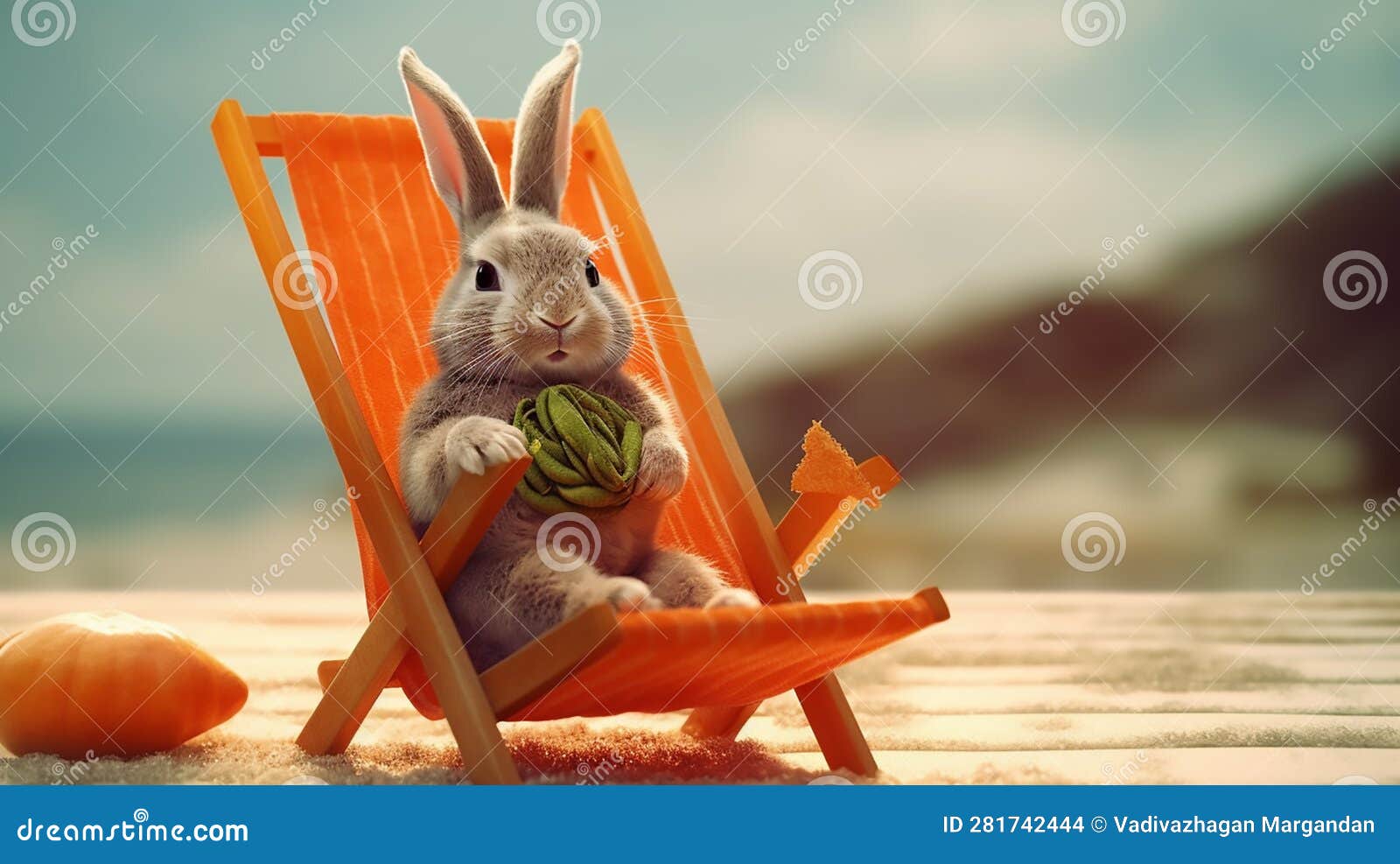 Bunny relaxing in beach stock illustration. Illustration of adorable ...