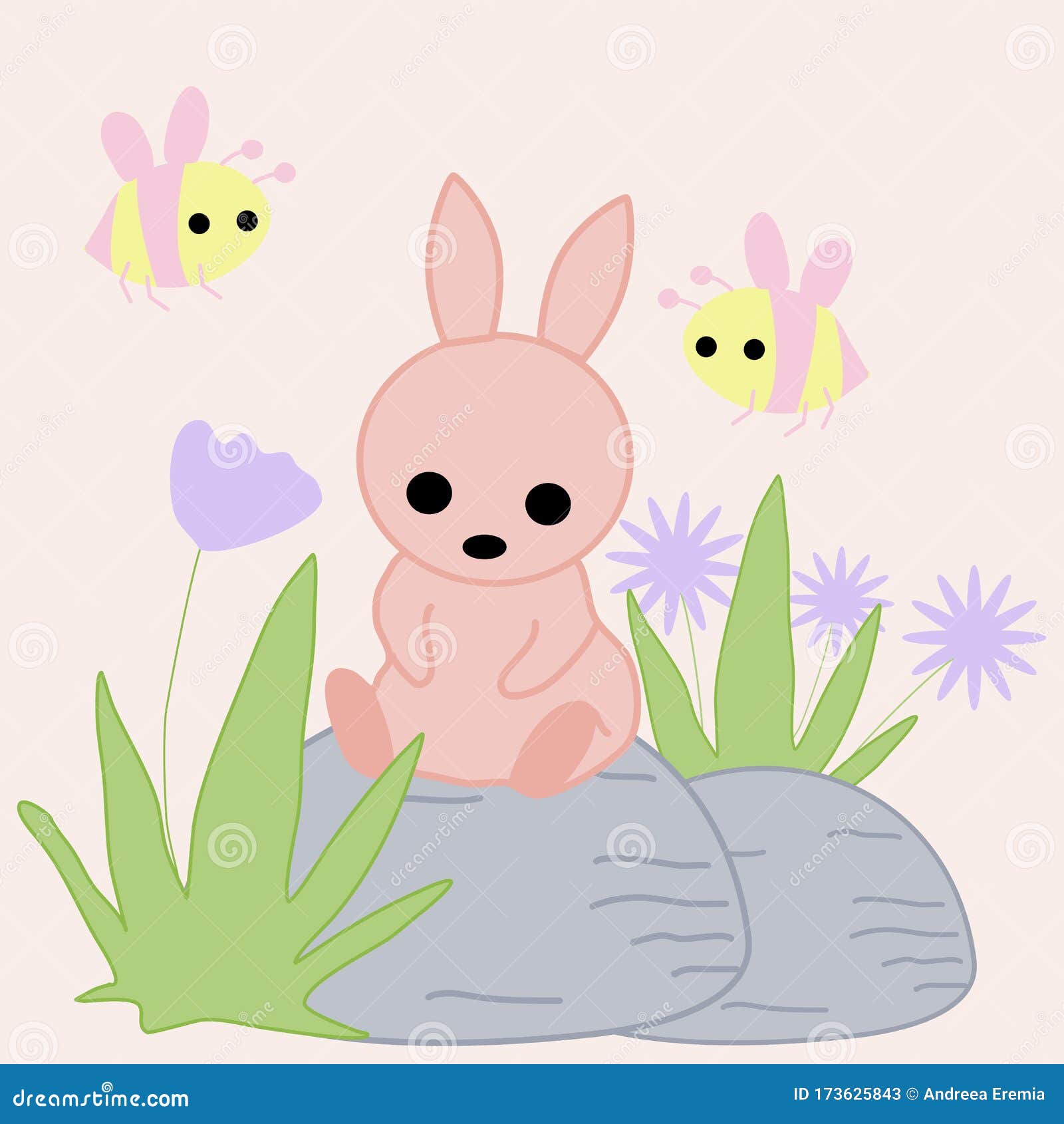 Bunny on a Rock, Vector Illustration Stock Vector - Illustration of ...